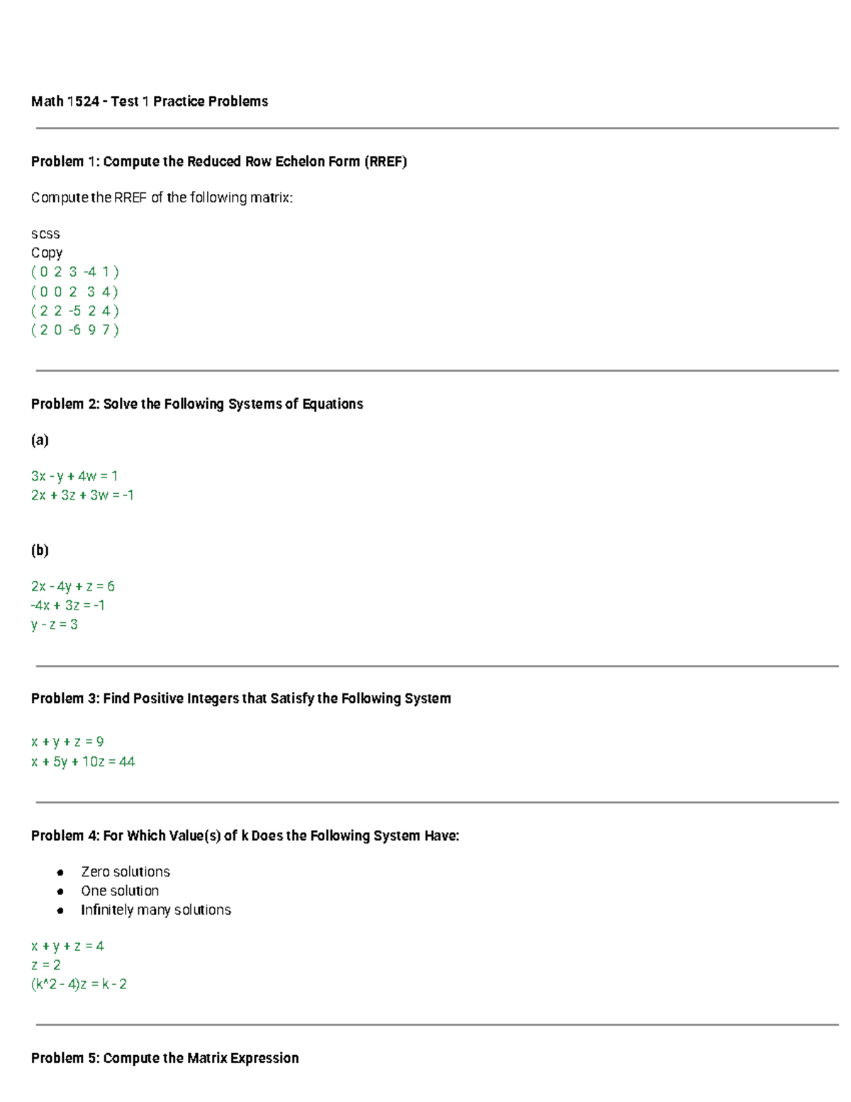 Math 1524 - Test 1 Practice Problems and Solutions - Studocu