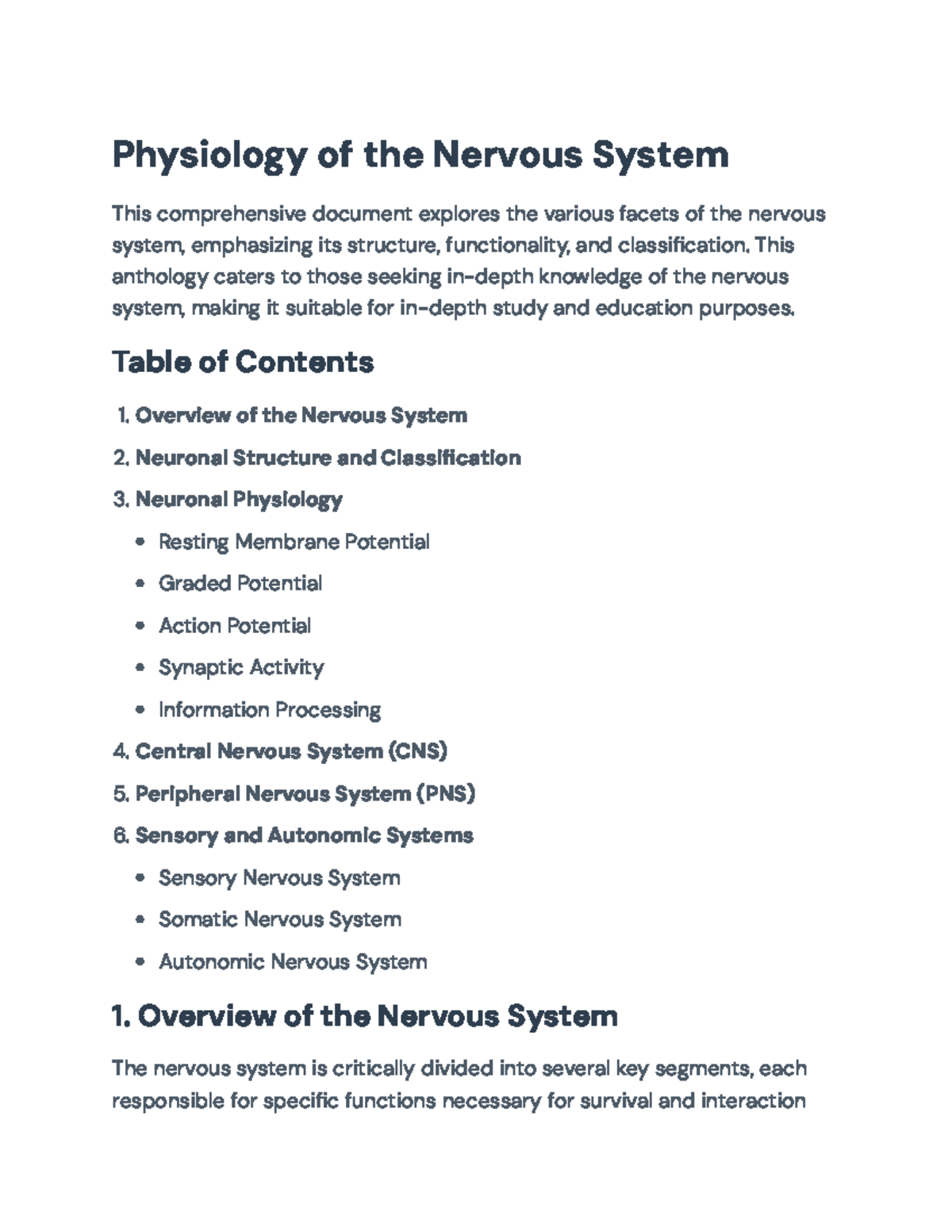 Physiology of the Nervous System: Structure & Function Overview - Studocu