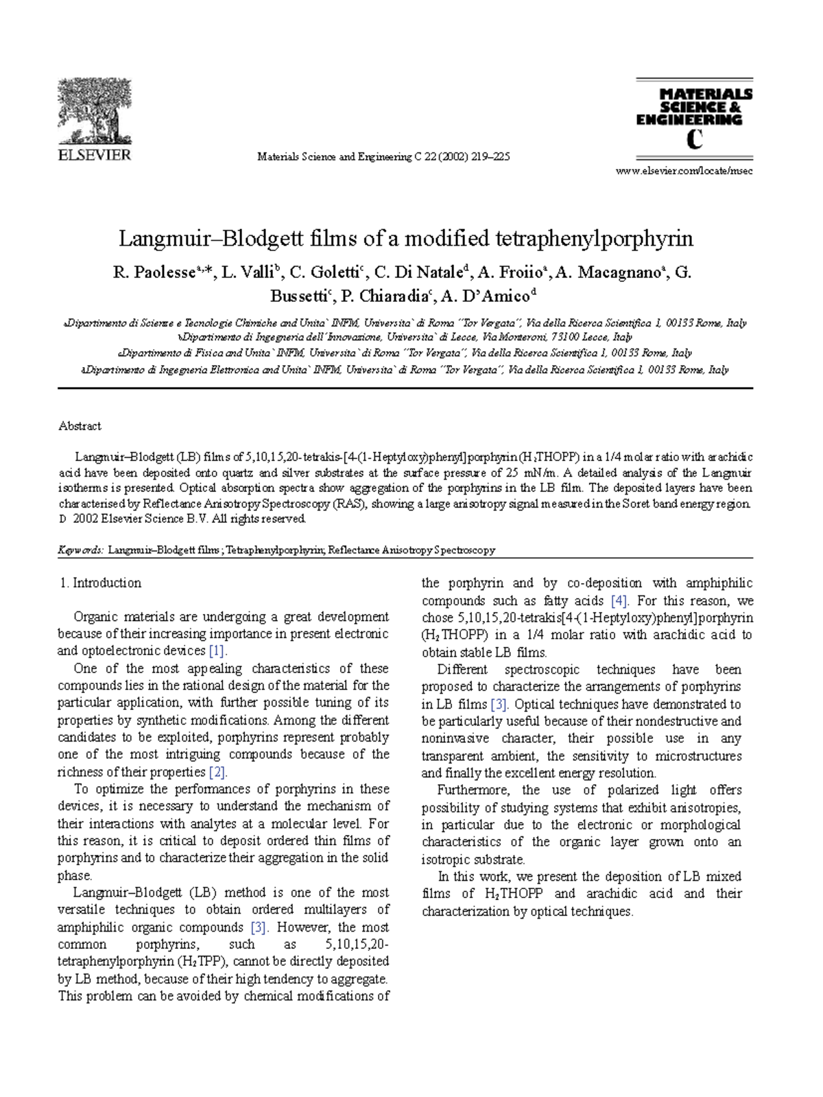 Langmuir Blodgett Films of Modified Tetraphenylporphyrin: C 22 Study ...