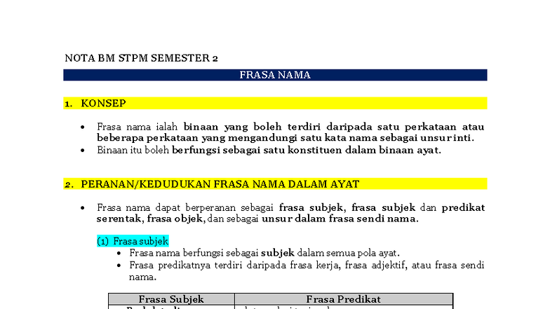 NOTA BM STPM SEMESTER 2: Sintaksis Frasa Nama - Studocu