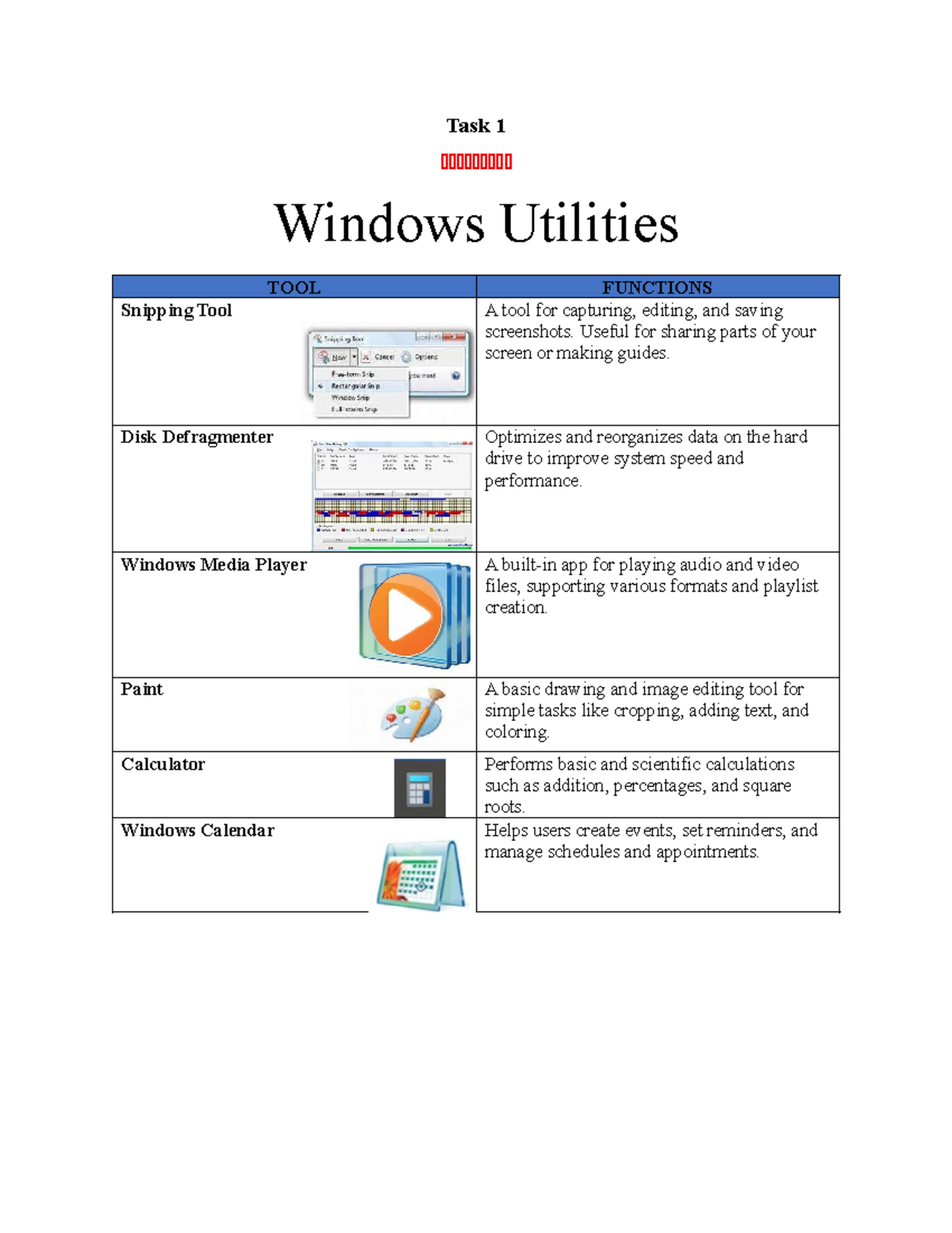 Word Practical Exercise 2: Windows Utilities Overview and Functions ...