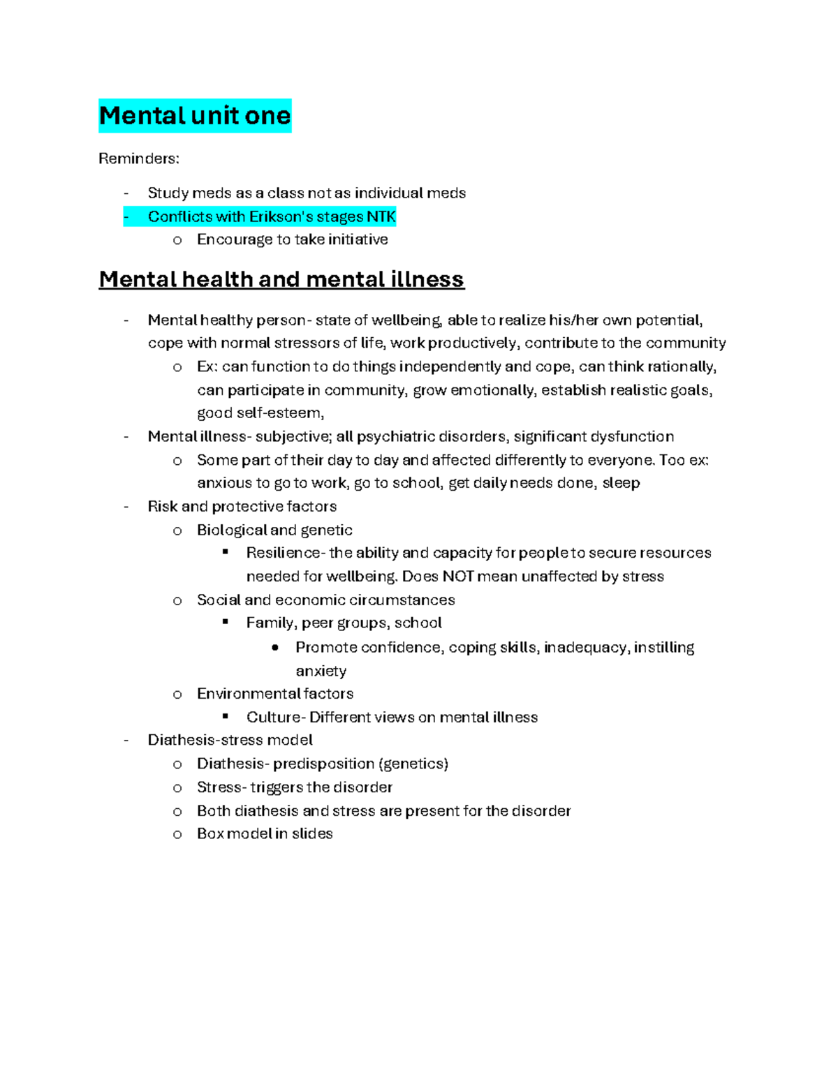Mental Health Exam 1 Study Guide: Key Concepts and Theories - Studocu