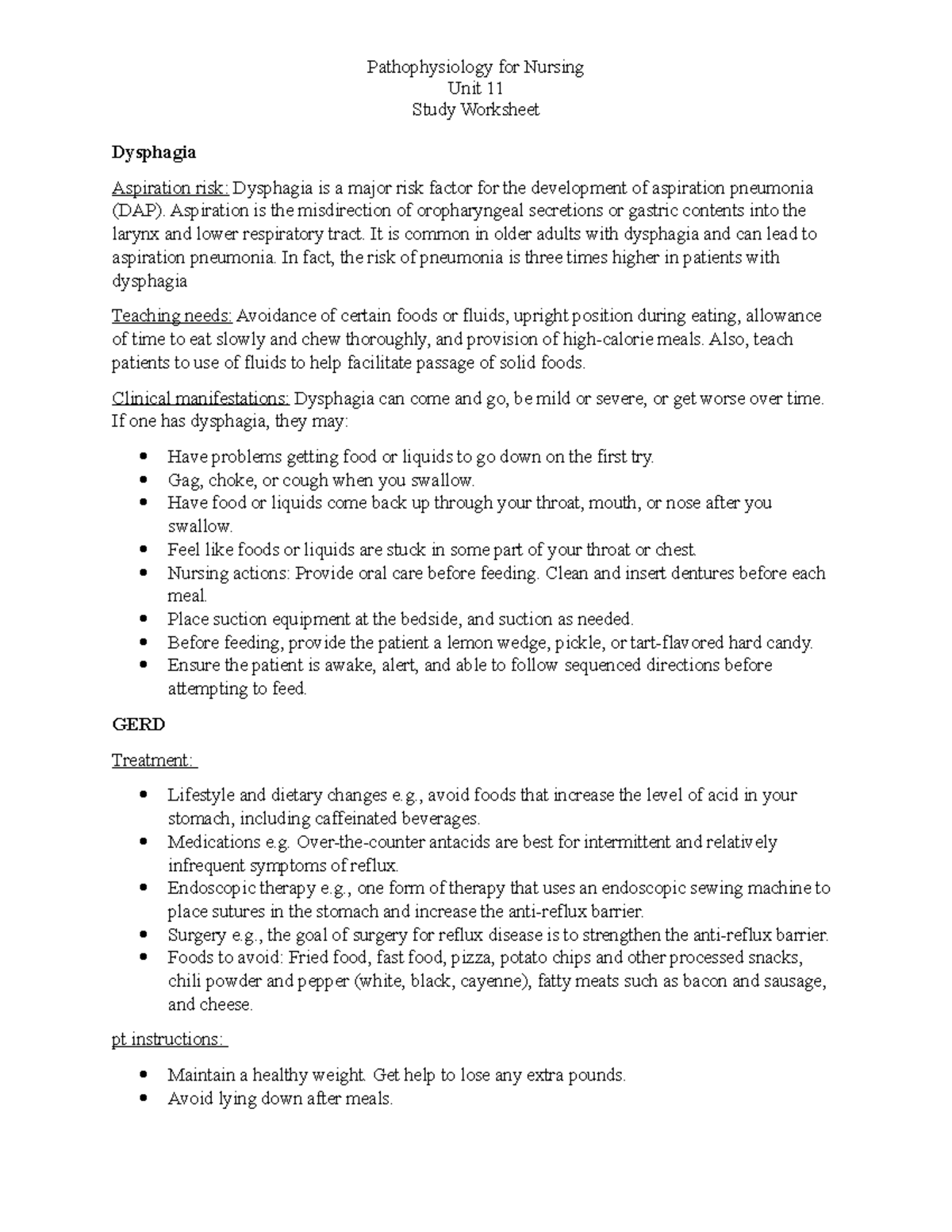 Unit 11 Study Worksheet – Pathophysiology Overview and Interventions ...