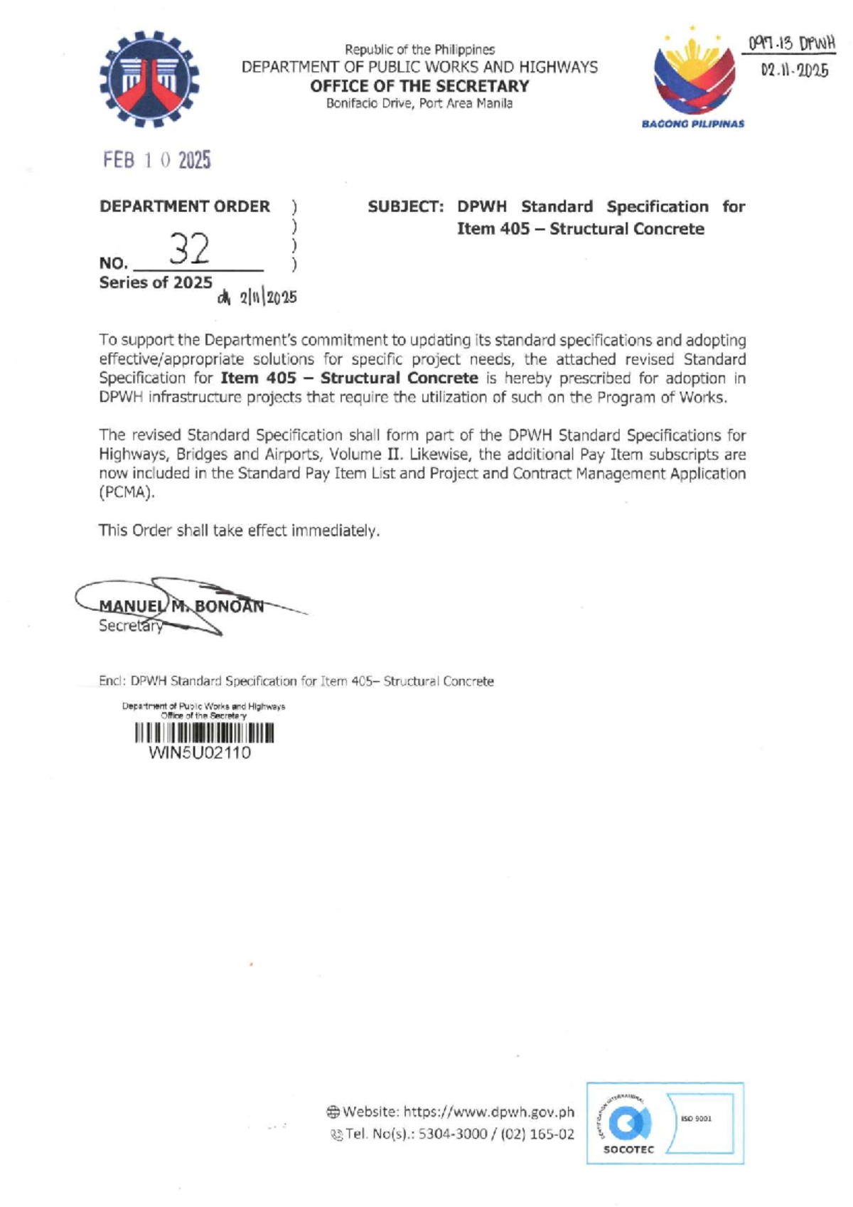 DPWH Standard Specification for Item 405 Structural Concrete DO 032 ...