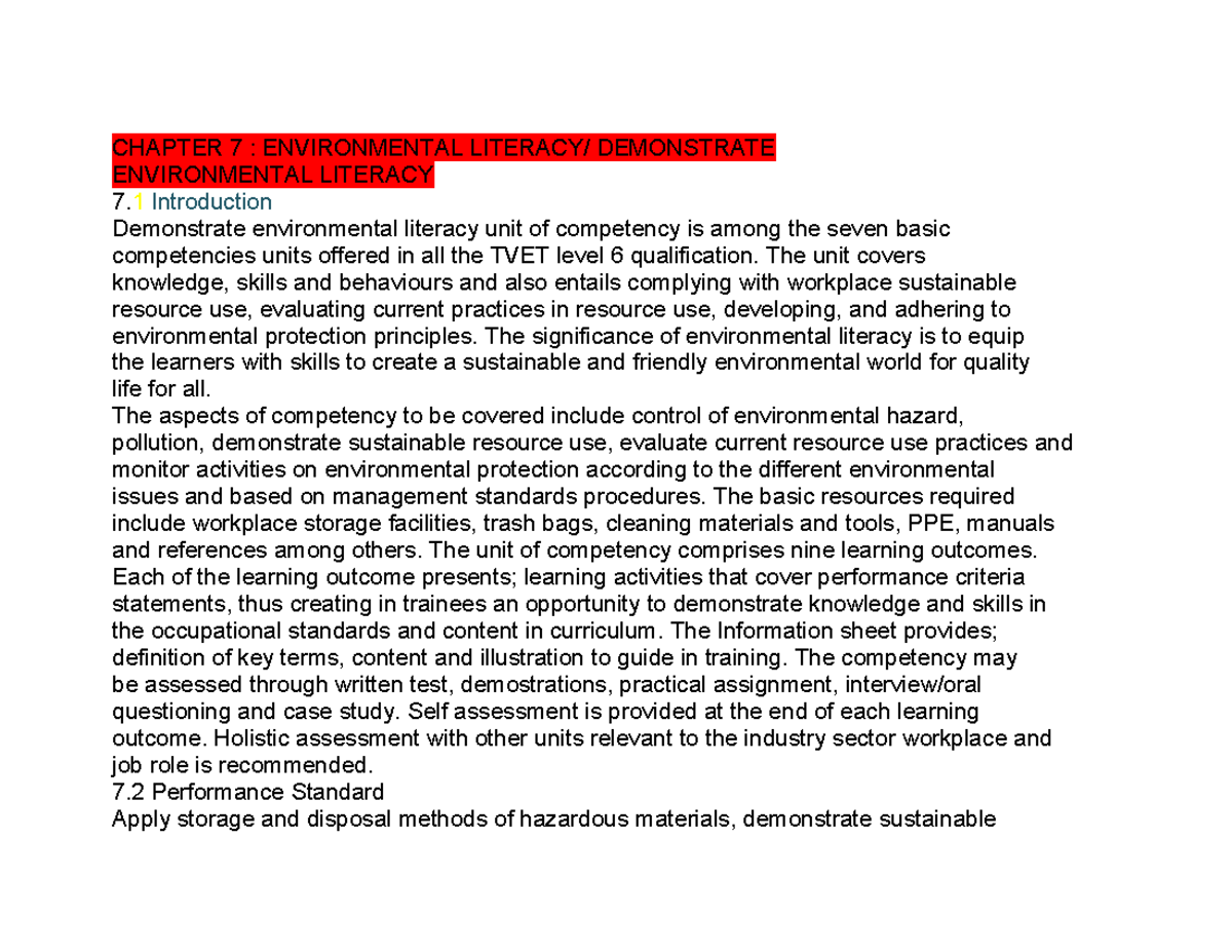 Cbet 101: Environmental Literacy Notes and Learning Outcomes - Studocu