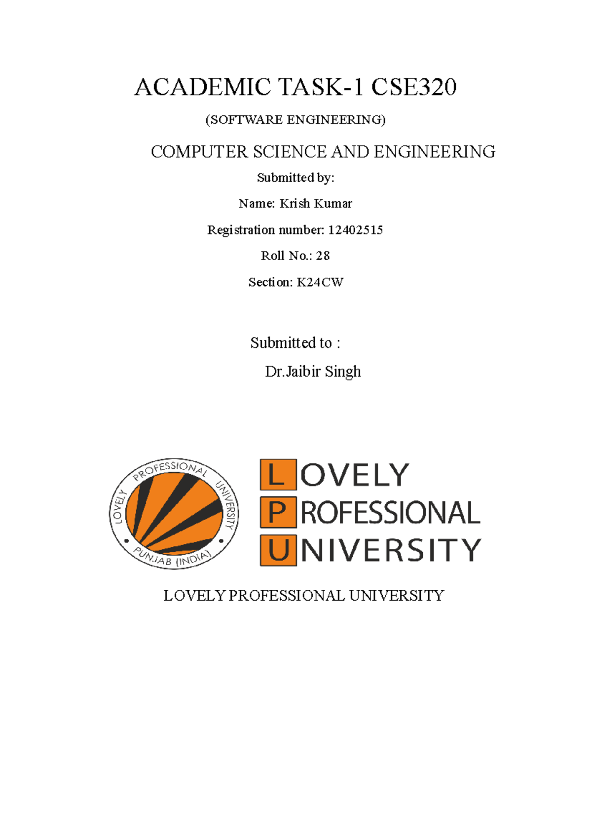 Front Page CSE 320-1 krish - engneering phy - ACADEMIC TASK-1 CSE ...
