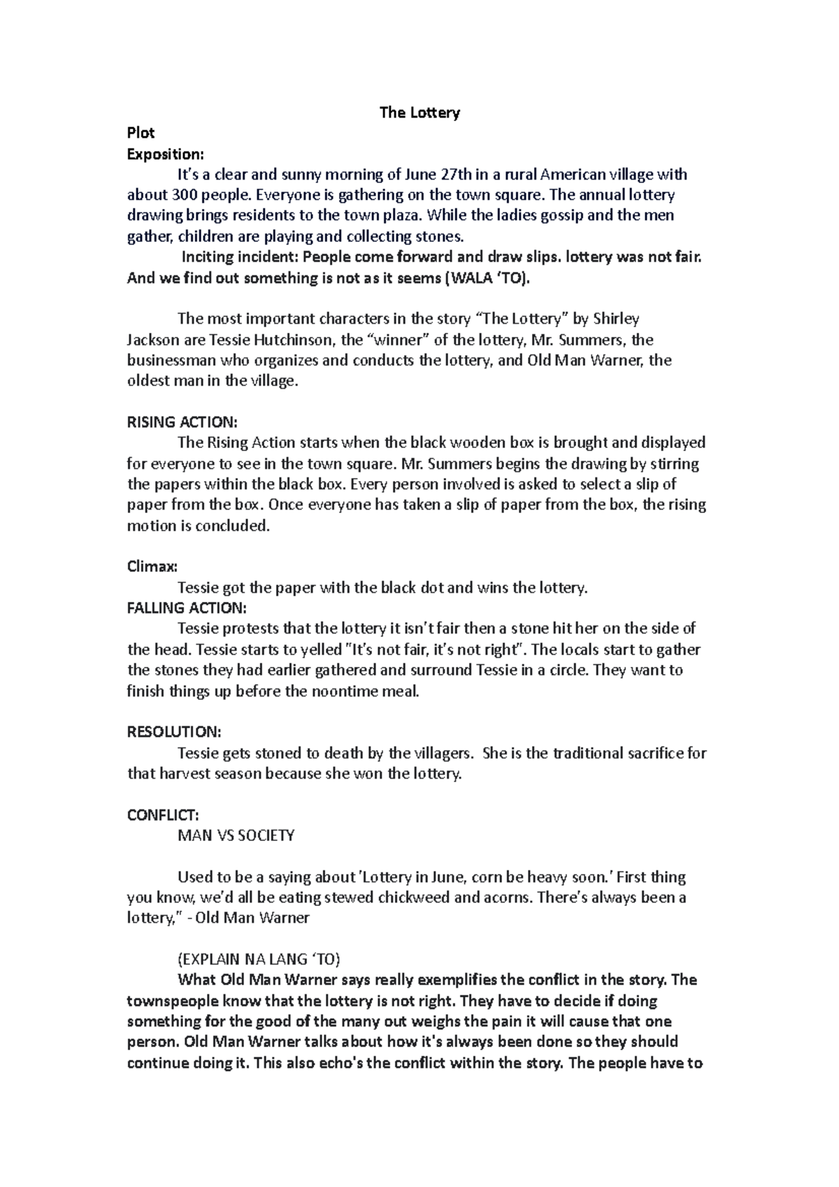 "ENG 101 - The Lottery: A Critical Analysis of Shirley Jackson's Story ...