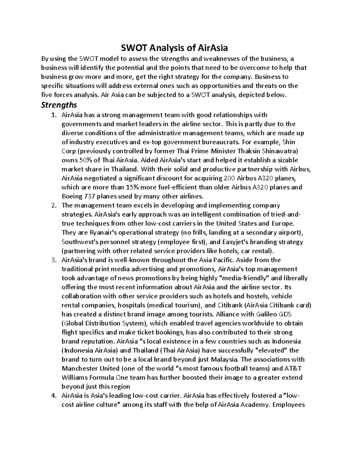 Analysis of Air Asia's Low-Cost Leadership. Group 4 - SWOT Analysis of ...