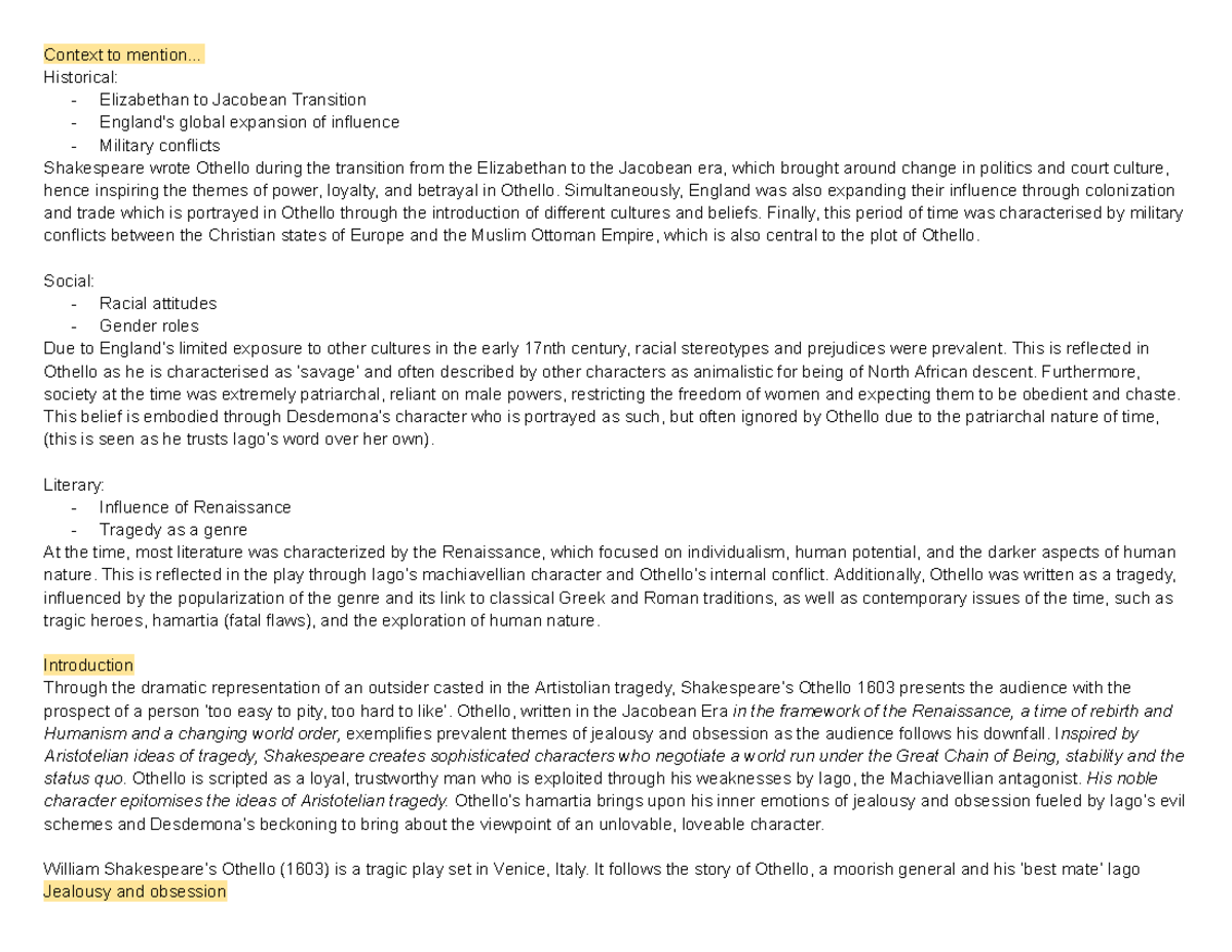 Preliminary English - Othello: Themes of Power, Jealousy & Betrayal ...