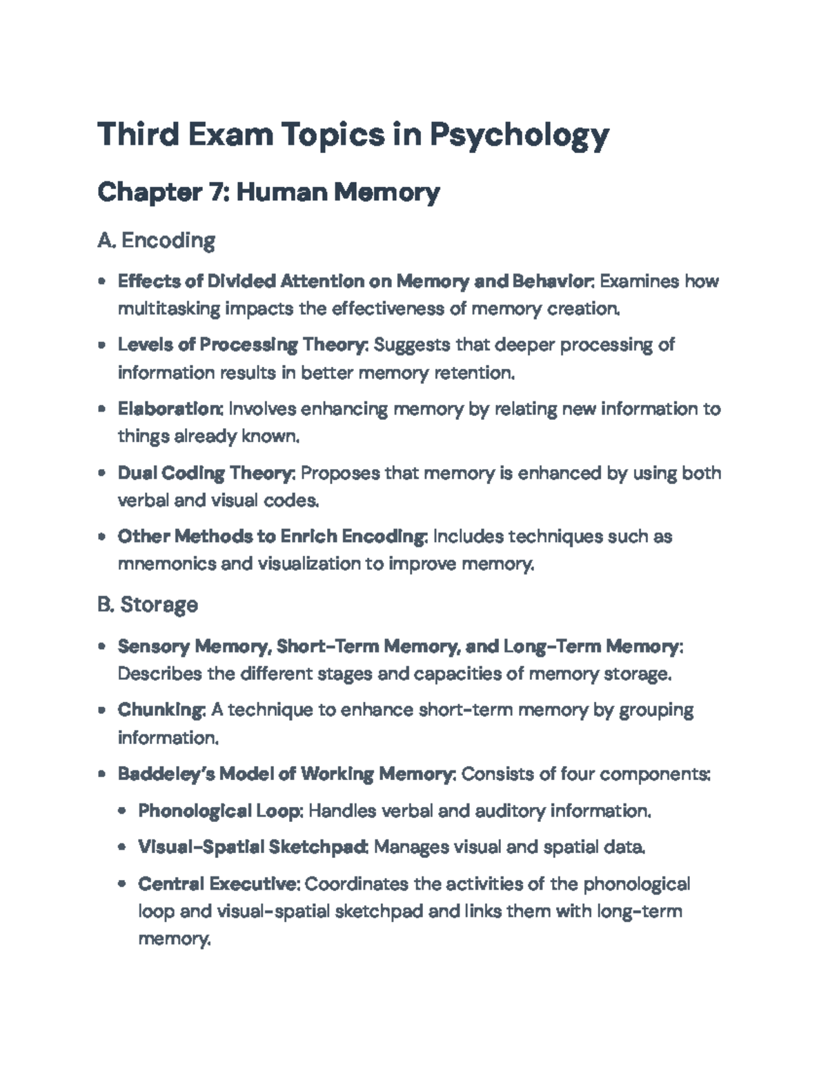 Psychology 301: Comprehensive Exam Review on Memory & Intelligence ...