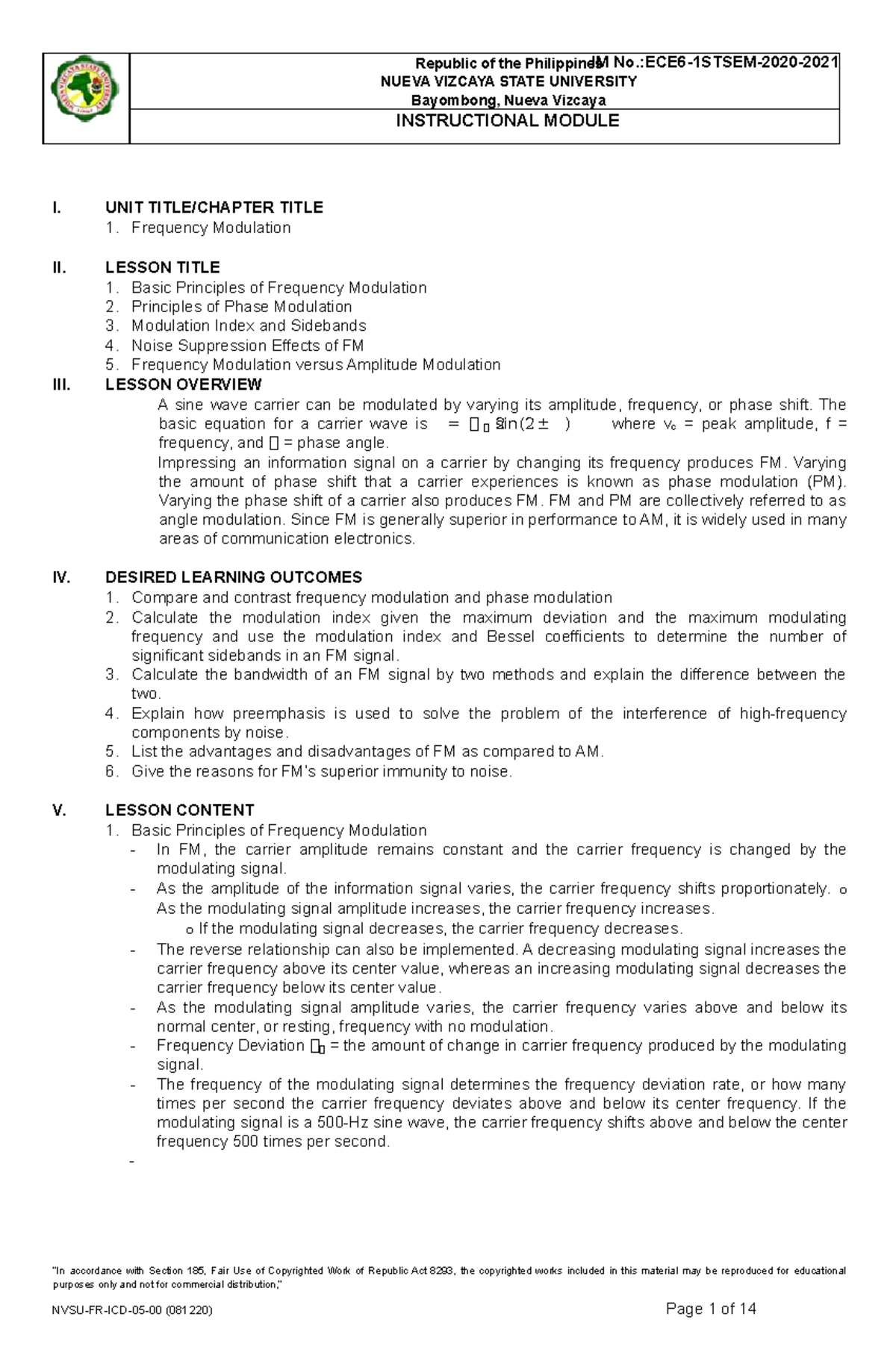 Im06 Pc 1 Basic Principles Of Frequency Modulation 2 Principles Of