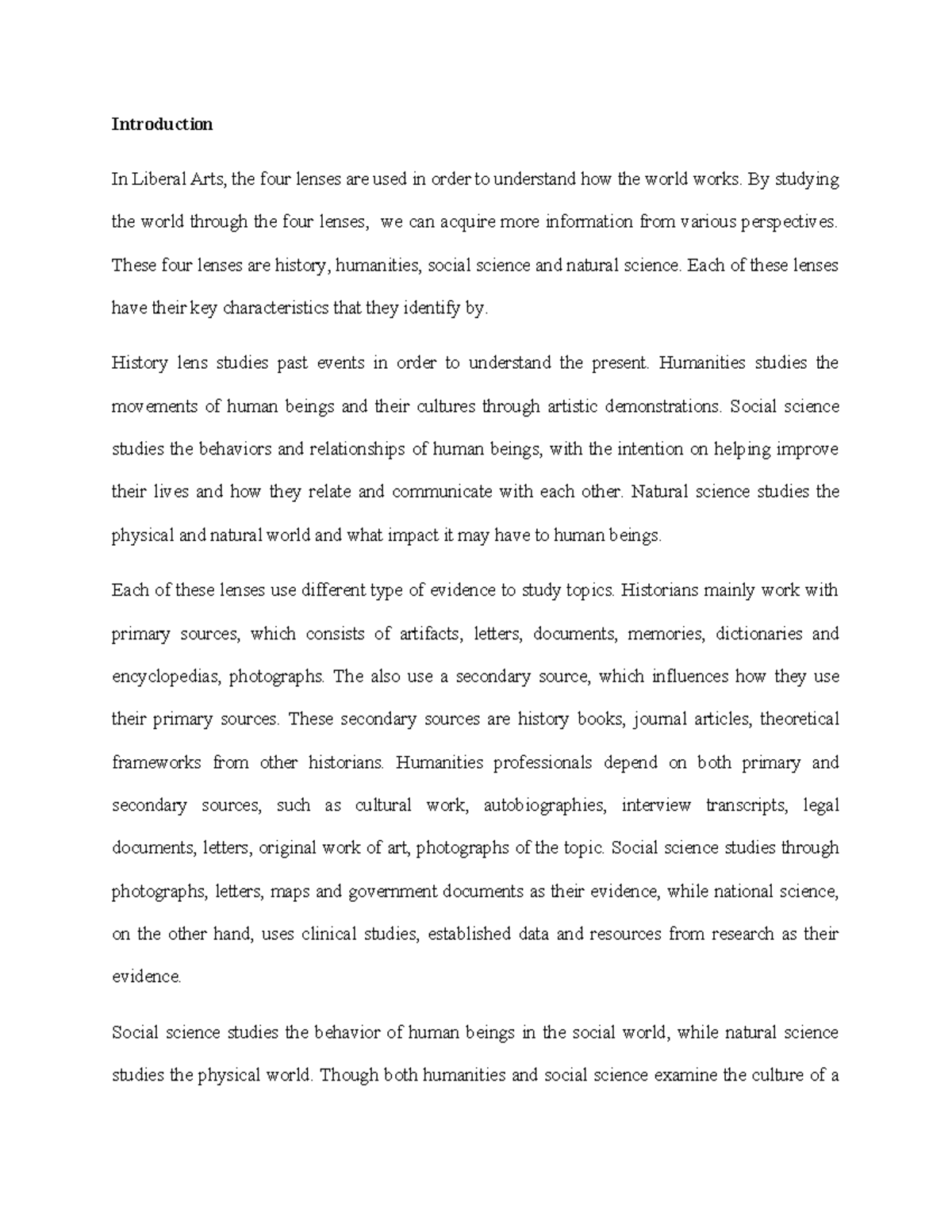 Module 7 Project - Introduction In Liberal Arts, the four lenses are ...