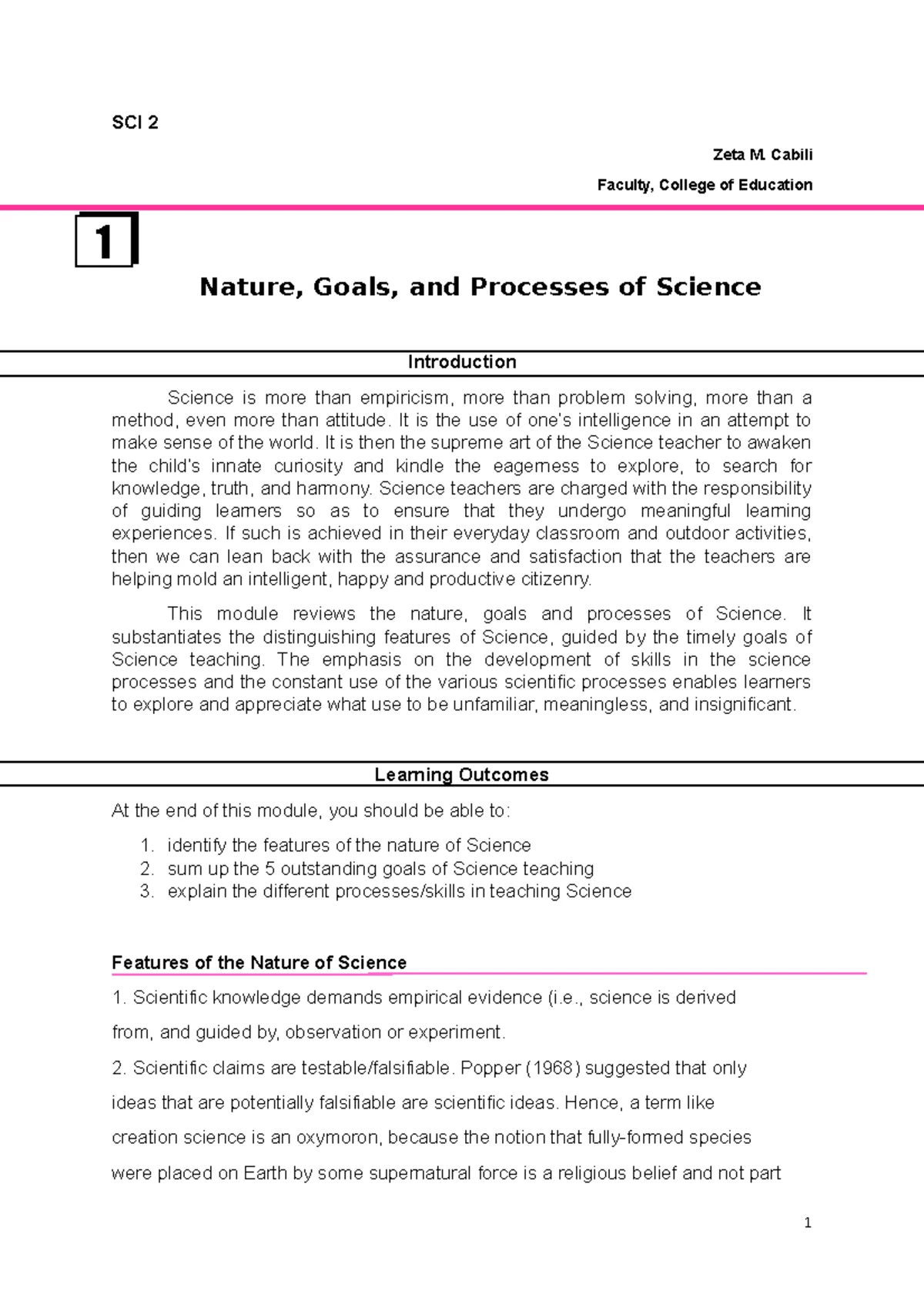 Learning Tas K3 - College of Teacher Education Learning Task #2: Doing Observation of Classes ...
