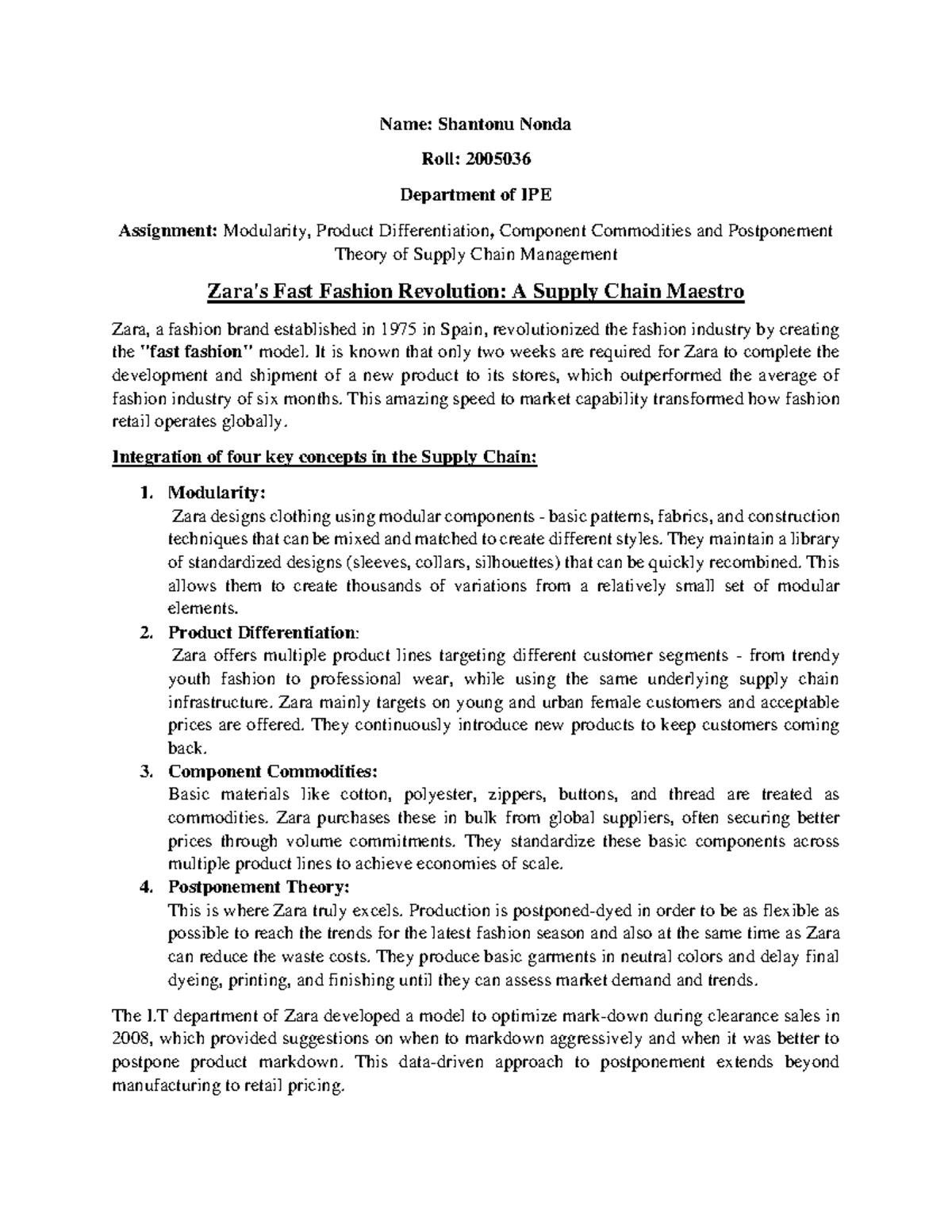 IPE 2005 Assignment: Zara's SCM Strategies - Modularity ...