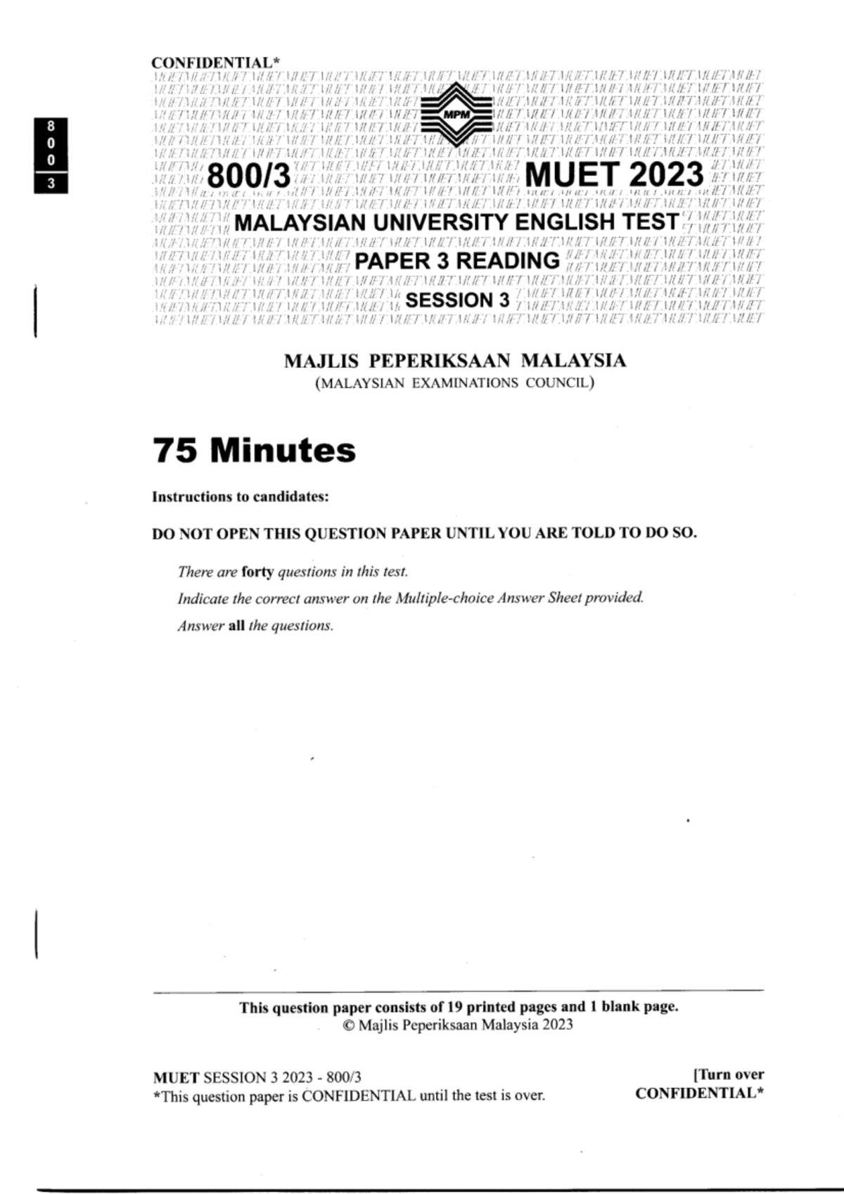 MUET Reading Paper 3 - Session 3 2023 Exam Guide - Studocu
