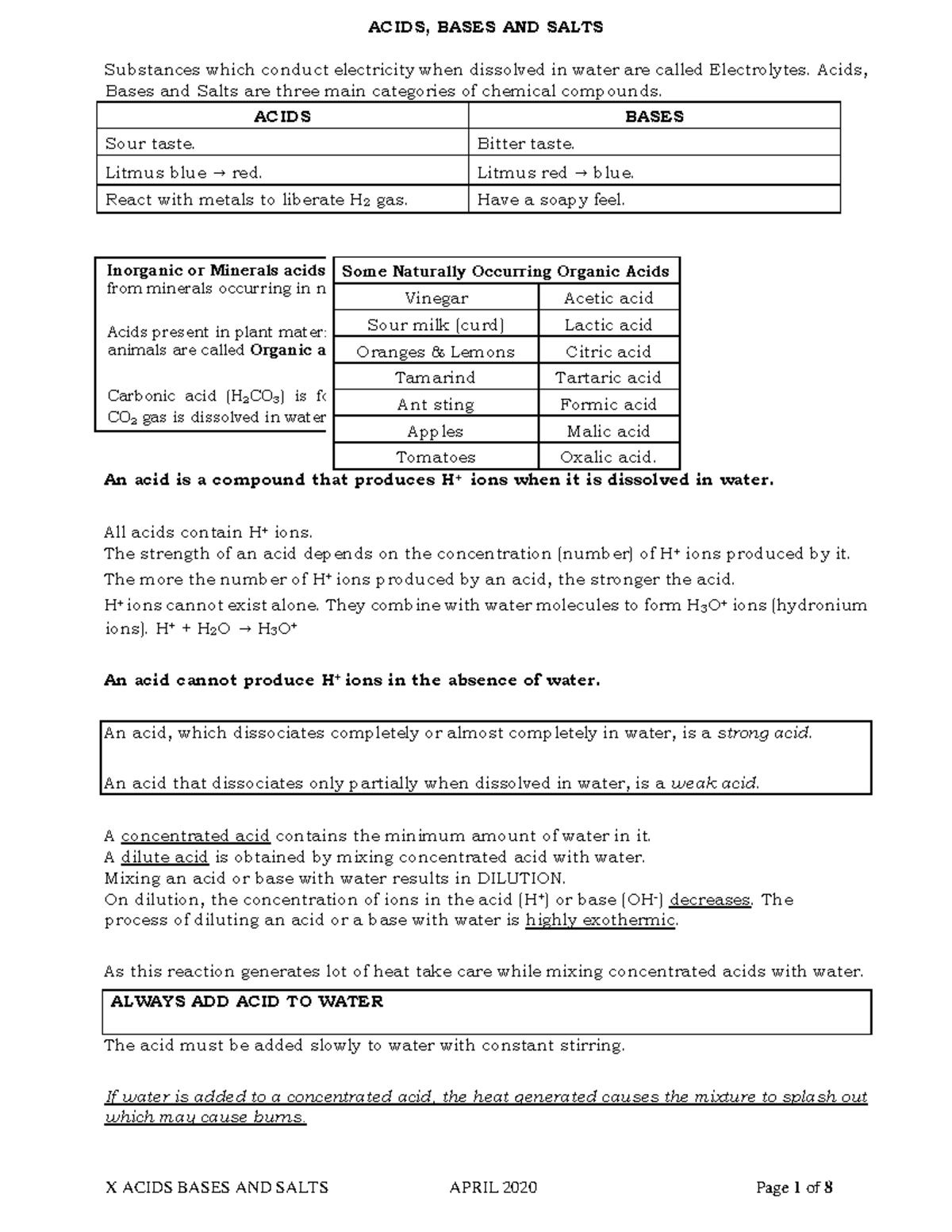 X 2 Acids, Bases, and Salts: Comprehensive Study Notes 2020 - Studocu