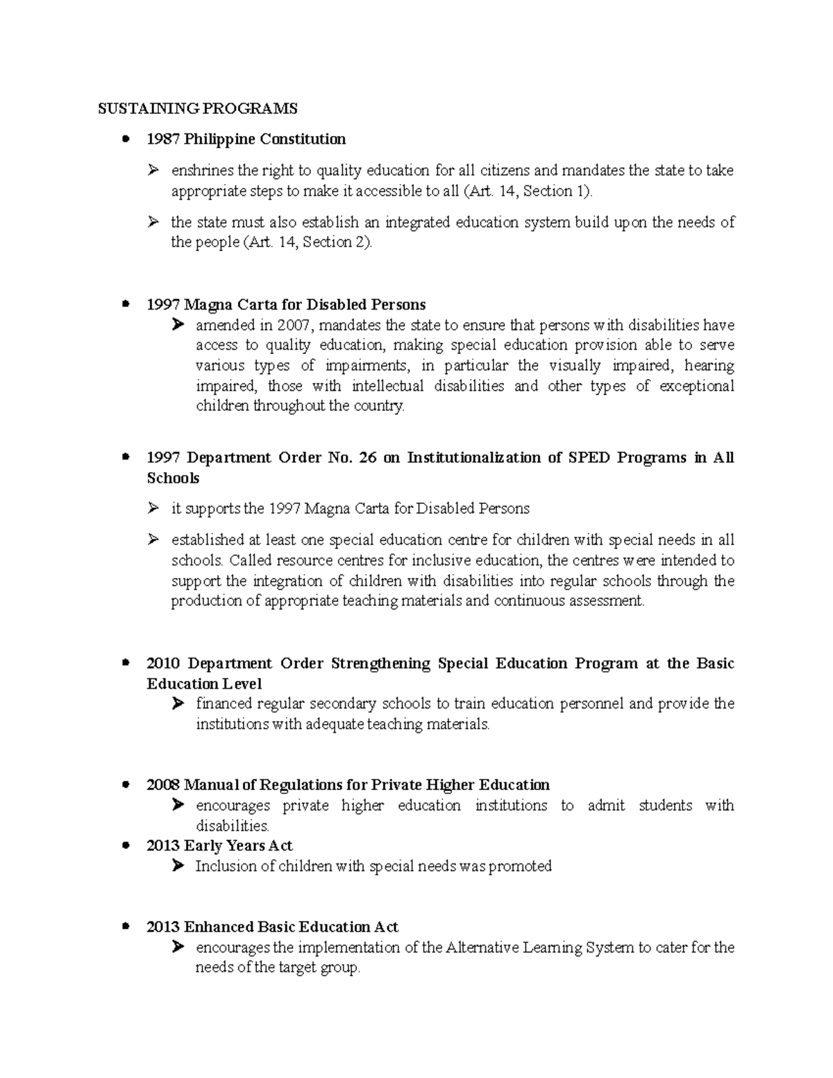 Sustaining Programs - SUSTAINING PROGRAMS 1987 Philippine Constitution ...