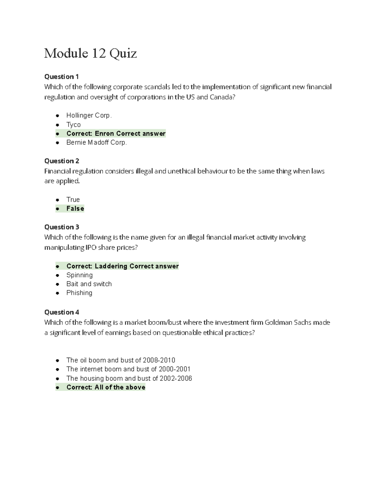 Econ 2000 quiz 12 - Module 12 quiz - Module 12 Quiz Question 1 Which of ...