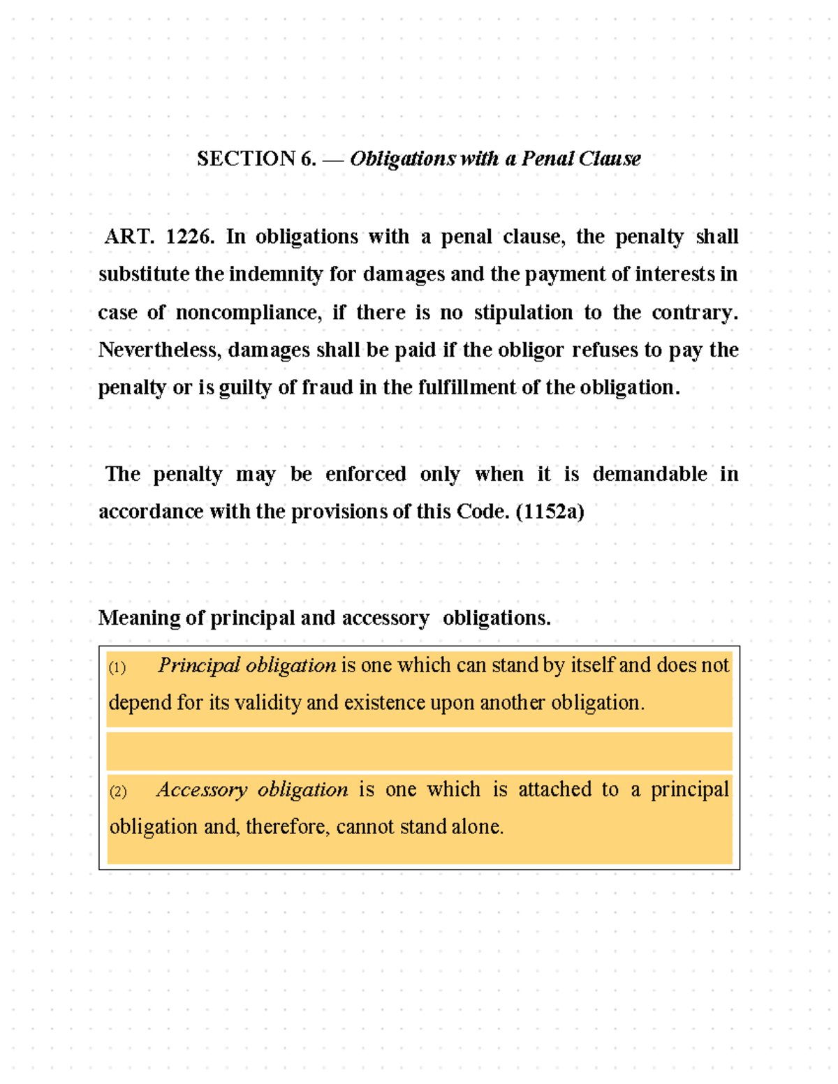 Section 6 — Obligations with a Penal Clause - SECTION 6. — Obligations ...