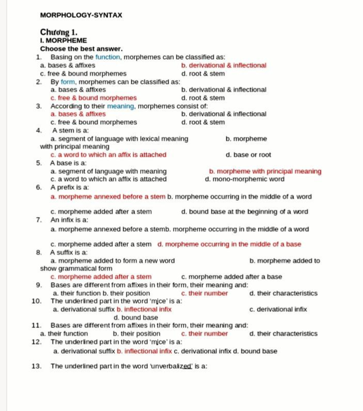 DLNN - Morpheme Classification and Word Formation Quiz - Studocu
