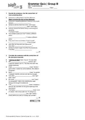 Hight note 3 unit 8 - high Grammar Quiz Group A note 3 UNIT 8 LESSON 8A ...