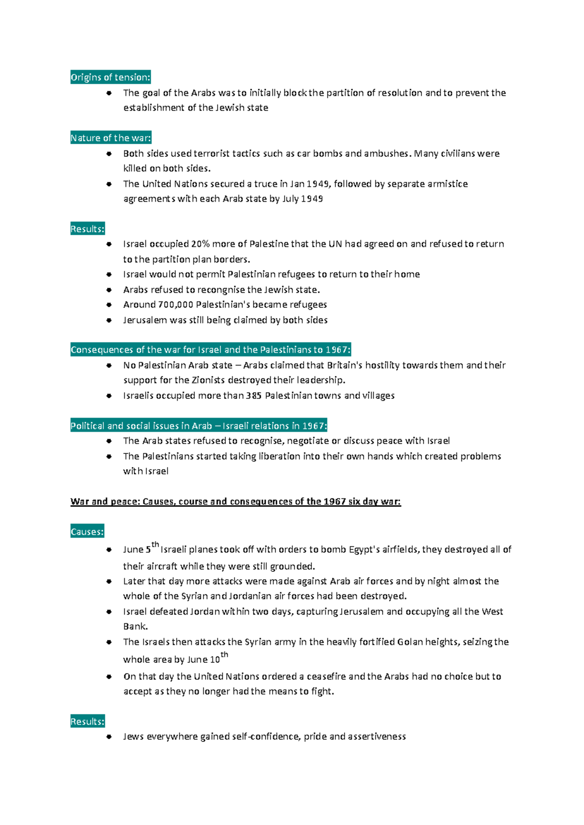Arab-Israeli Conflict: Historical Overview and Key Events - Studocu