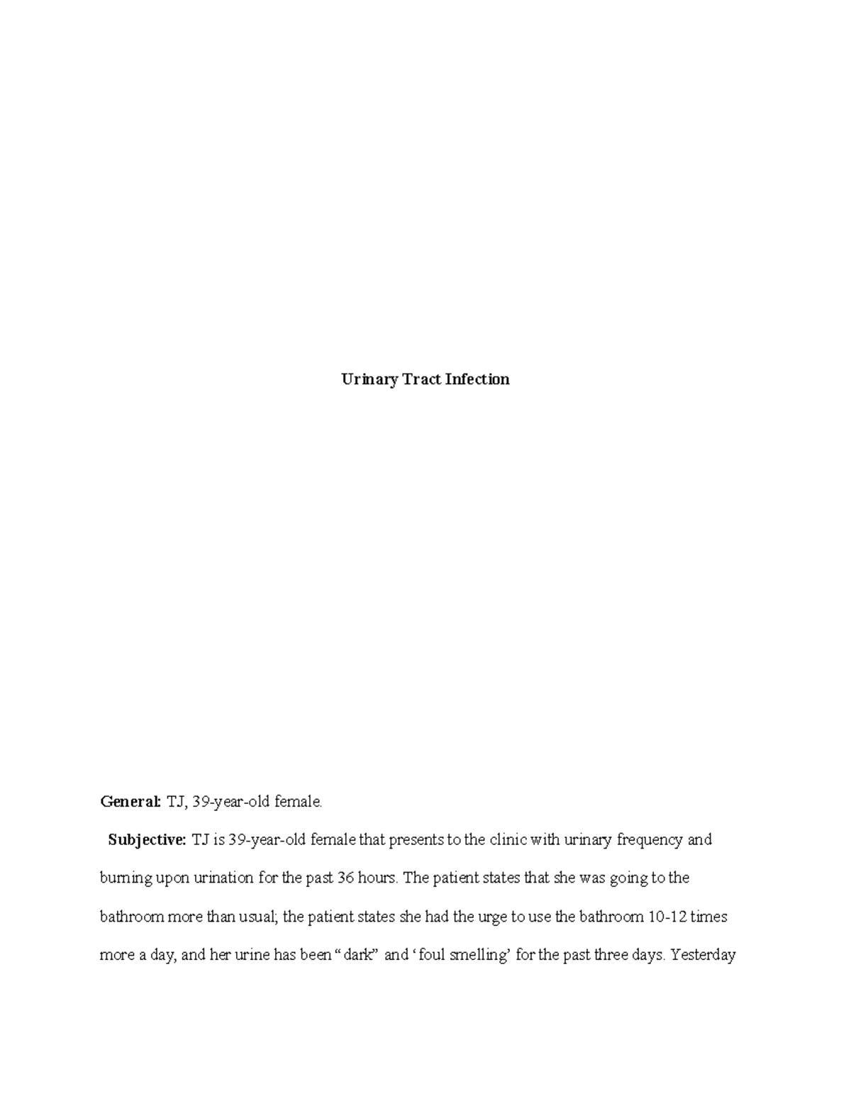 UTI Case Study SOAP Notes for Patient TJ (39 years) - Studocu