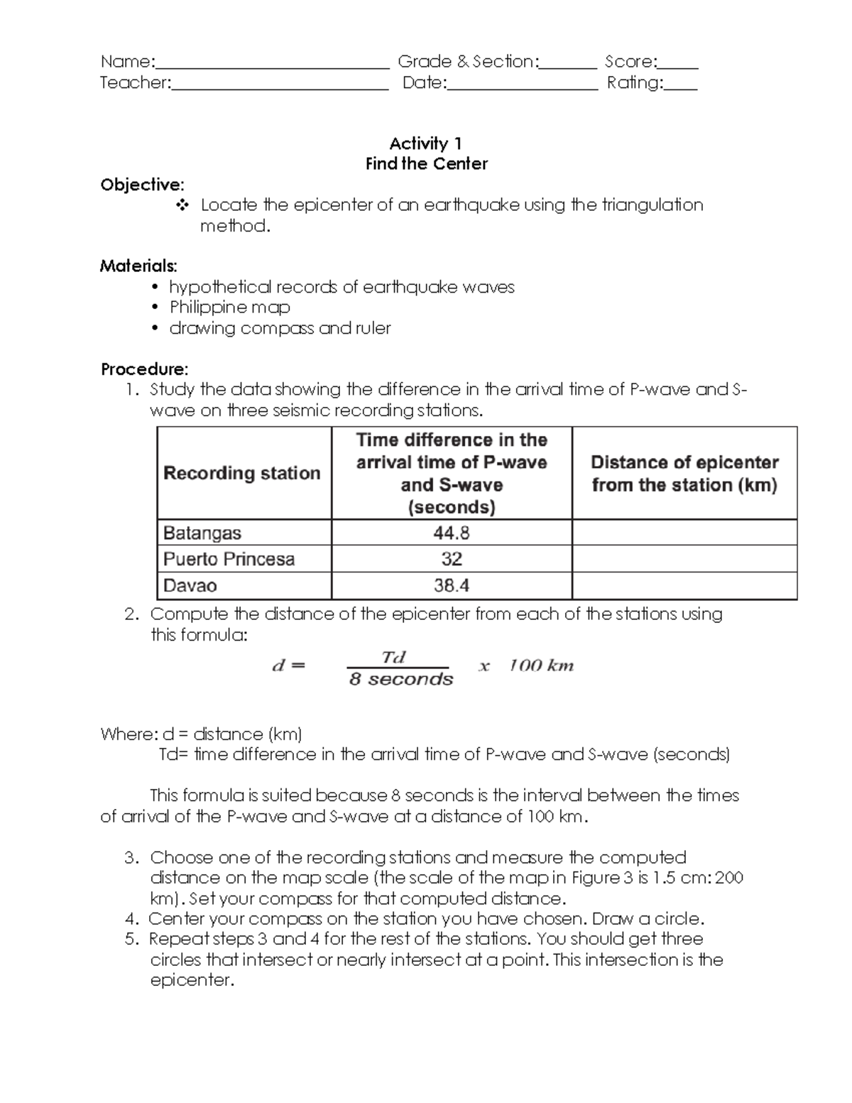 Module 1 Plate Tectonic Activities - Name ...