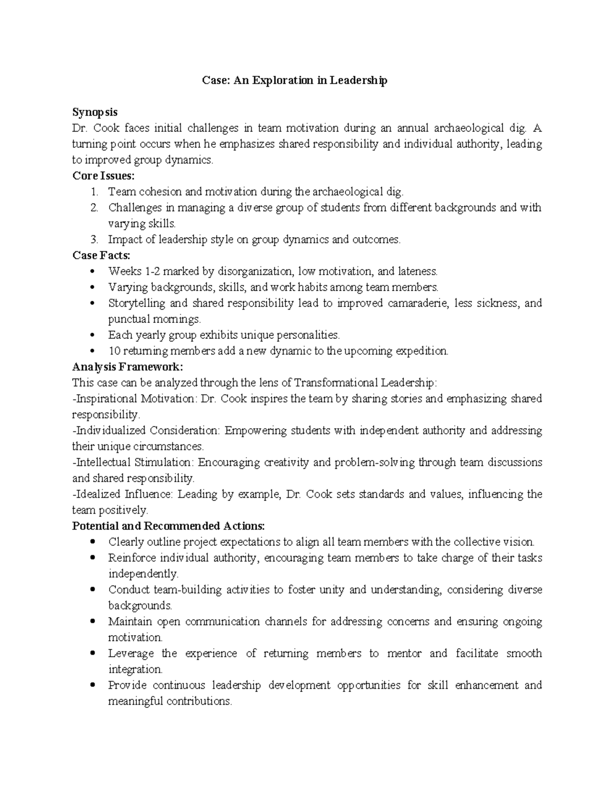 Leadership Dynamics in Team Motivation: A Case Study Analysis - Studocu