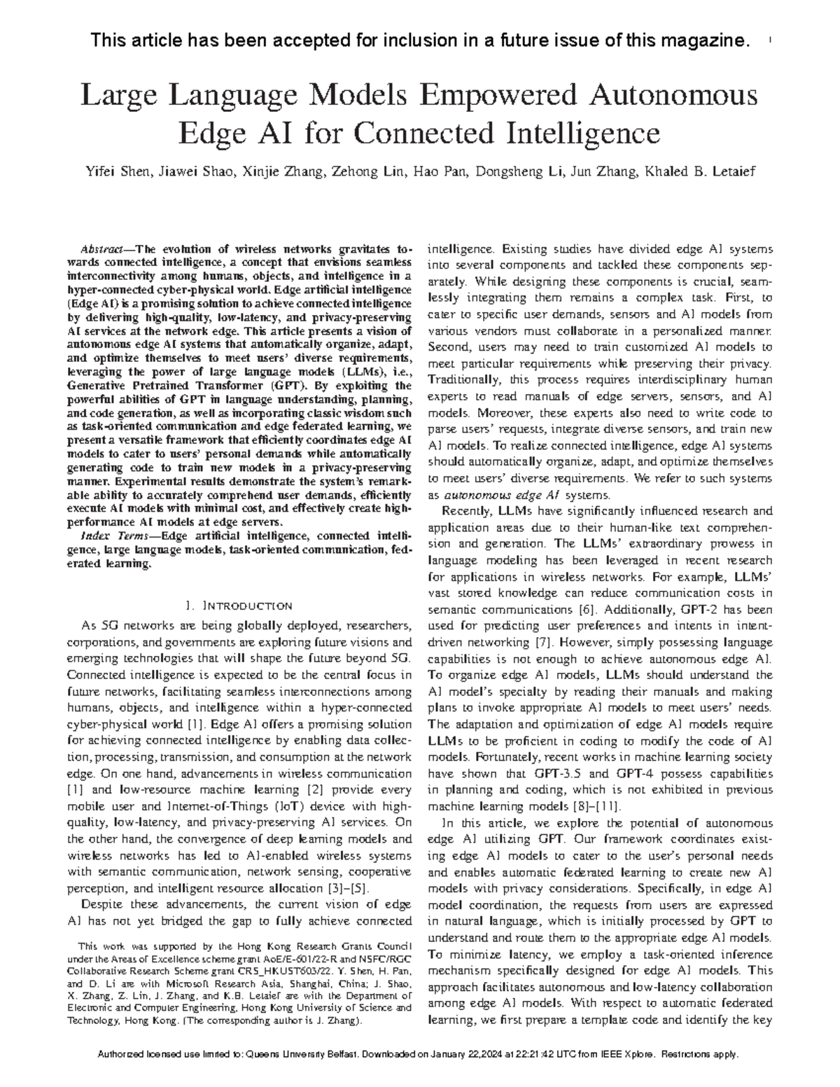 Large Language Models Empowered Autonomous Edge AI for Connected Intelligence - Letaief Abstract ...