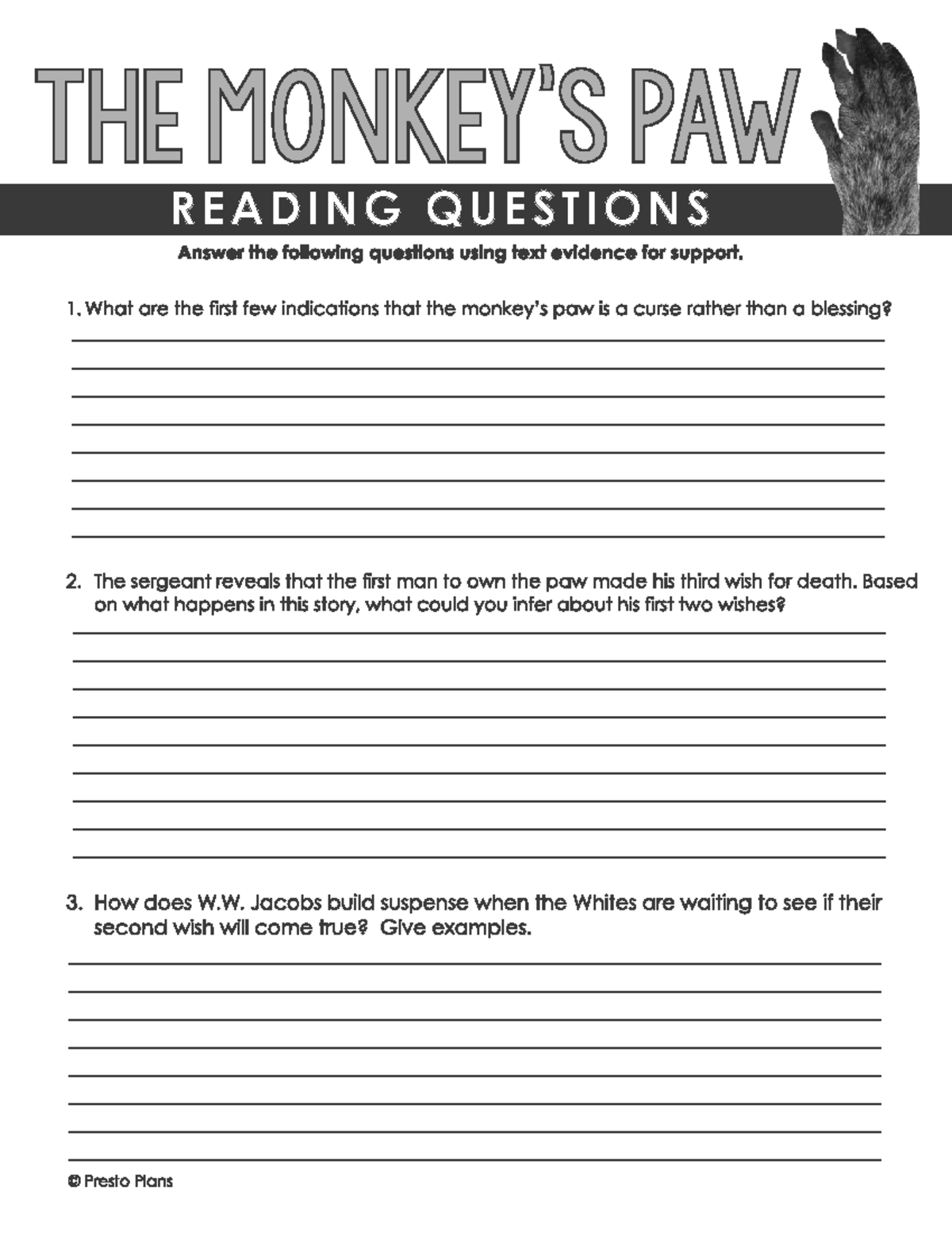 The+Monkey's+Paw+Discussion+Questions - Studocu