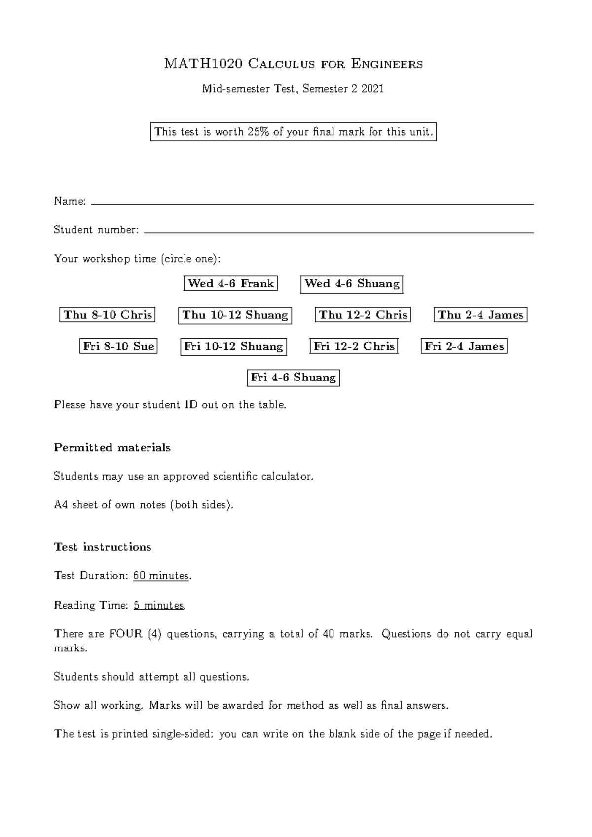 MATH1020 Mid-Semester Test Guide S2 2021: Key Info & Tips - Studocu