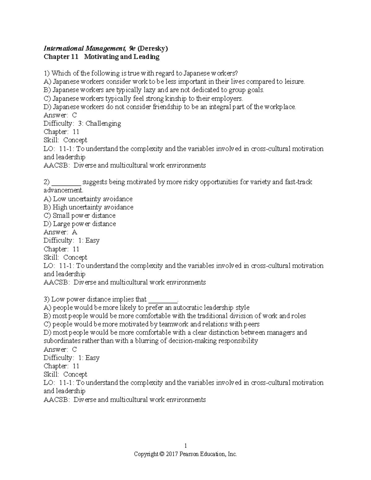 Chapter 11 - Motivating and Leading in International Management (9e ...
