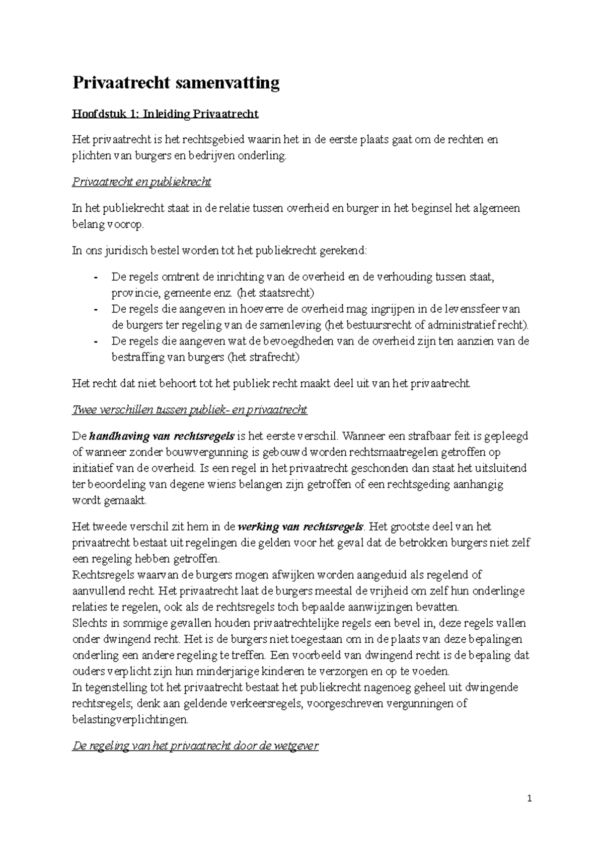 Privaatrecht Samenvatting Hoofdstukken 1 t/m 6 - Juridische ...