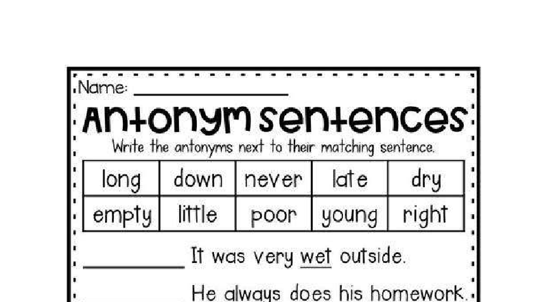 Antonym and Synonym Activities - Nov 2nd Week - Studocu