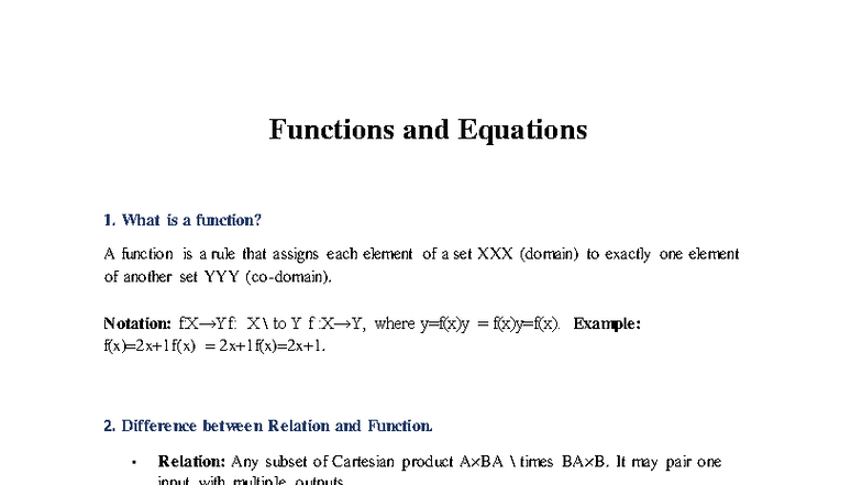 BUS Monirul 121 - Functions and Equations Overview - Studocu