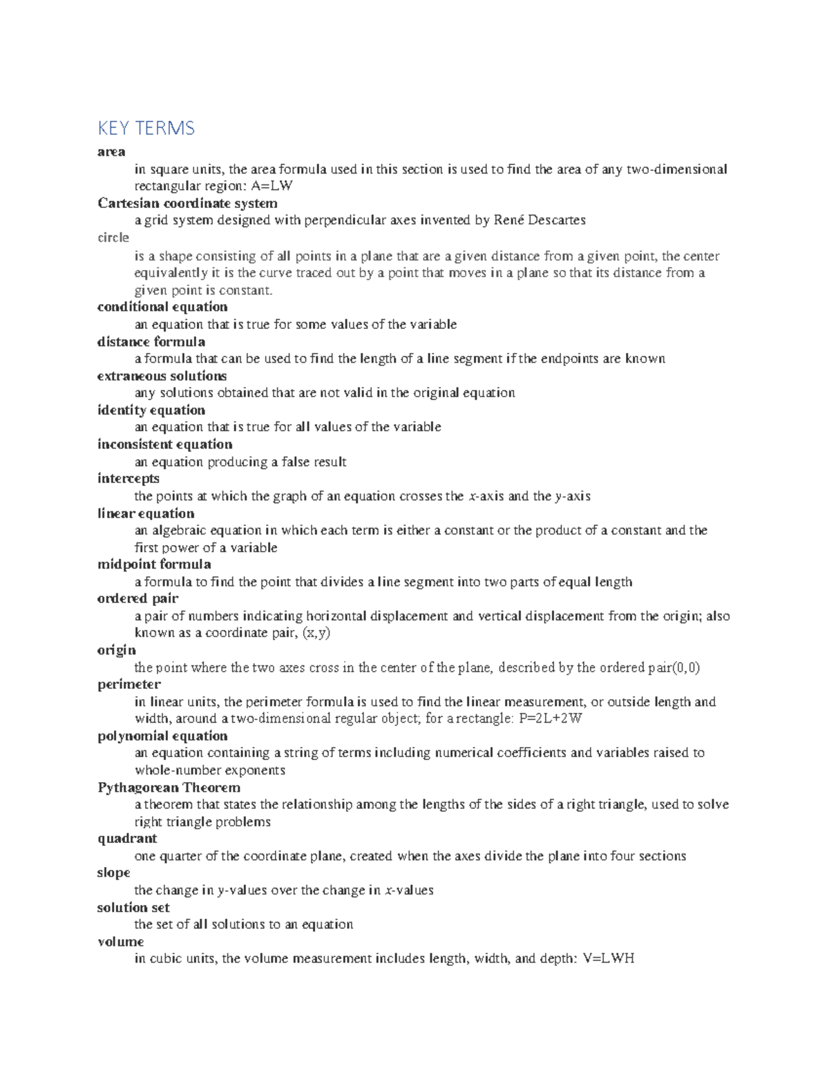 Update Module 3: KEY Terms for Math Concepts and Equations - Studocu
