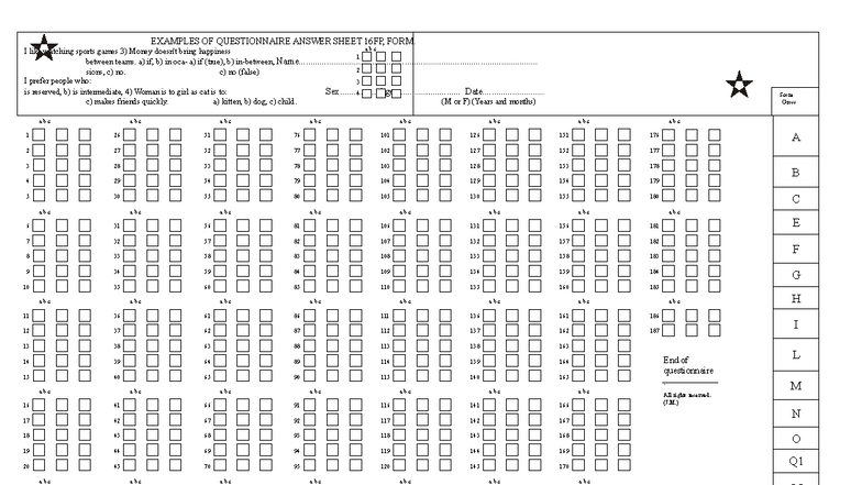 16PF Questionnaire Answer Sheet Examples - Studocu