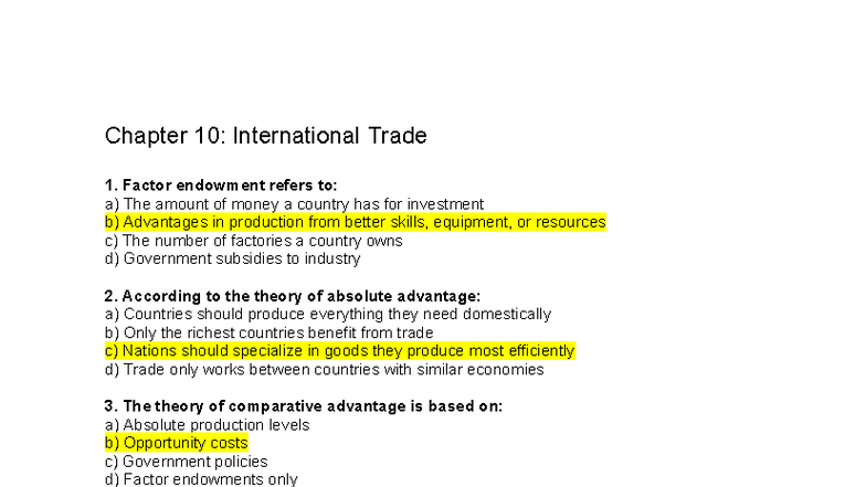 Chapter 10: International Trade - Student Questions & Answers - Studocu