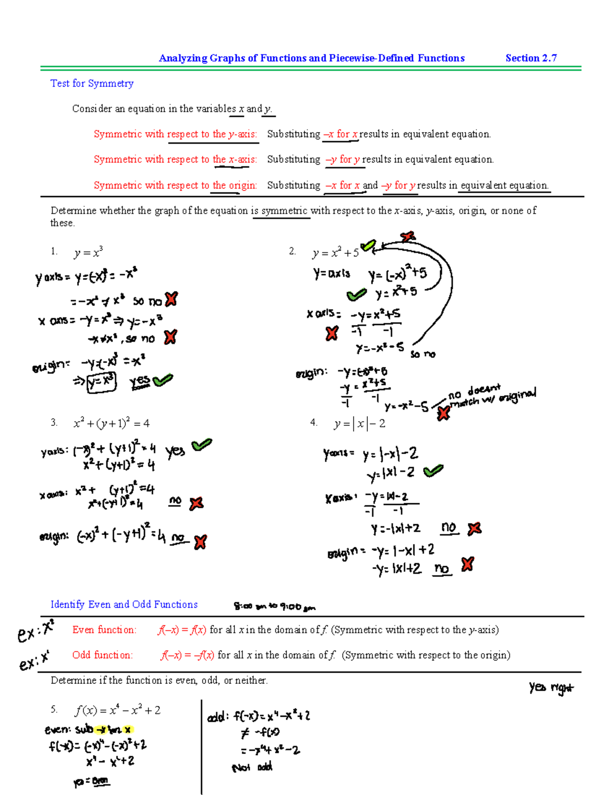 2.7- Analyzing Graphs of Functions and Piecewise Defined Functions - Analyzing Graphs of ...