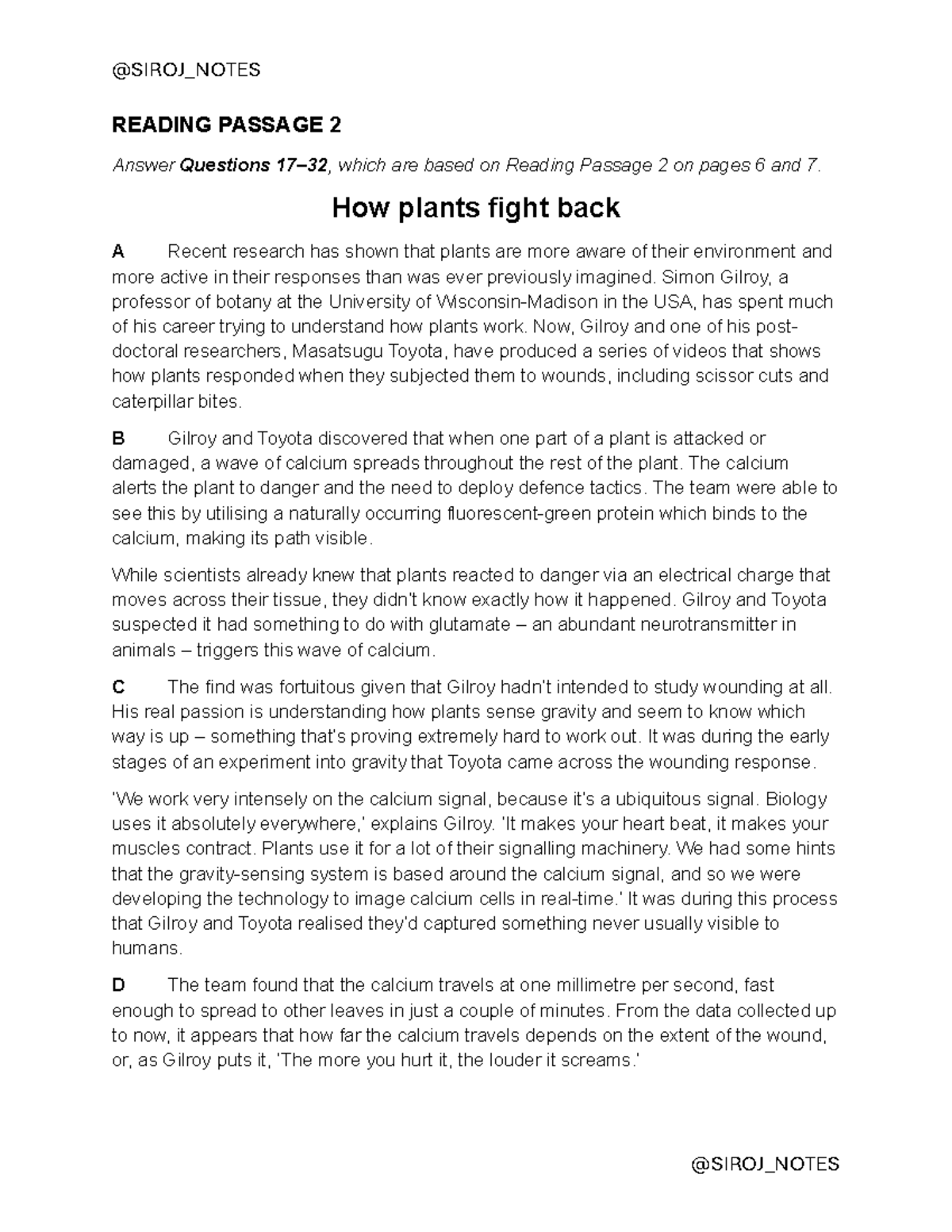 P2 reading passage 2: How plants fight back and respond to wounds - Studocu