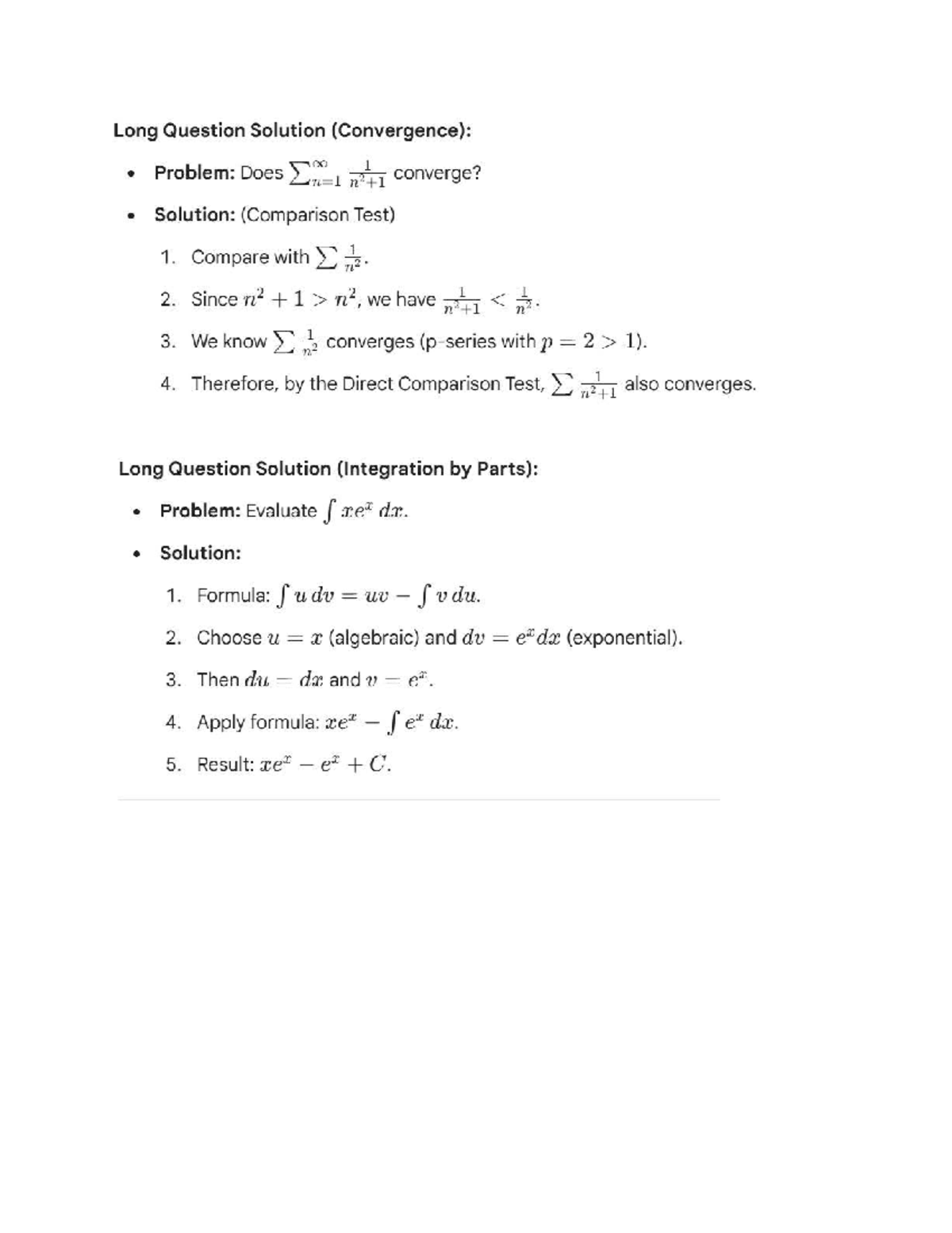Calculus Solutions: Long Questions on Convergence, Integration, Volume ...