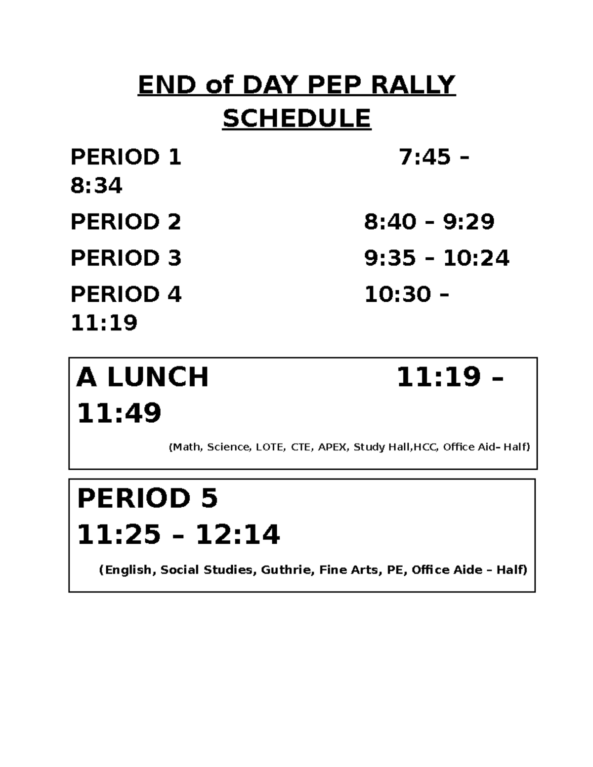 END of DAY PEP Rally Schedule - Method of Research - END of DAY PEP ...