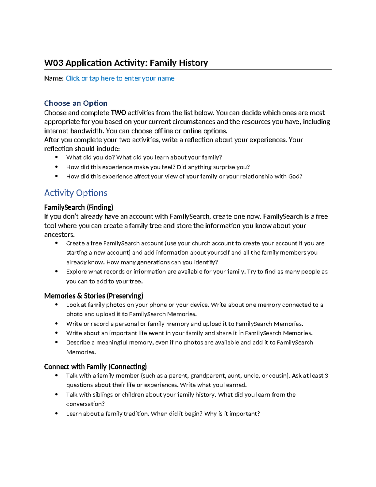 PC103 W03 Application Activity: Exploring Family History - Studocu