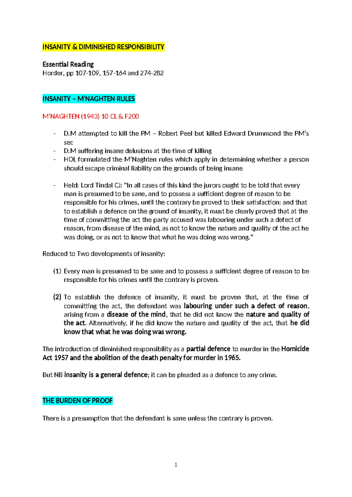 Diminished Responsibility - DIMINISHED RESPONSIBILITY DR is a special defence in that it is ...