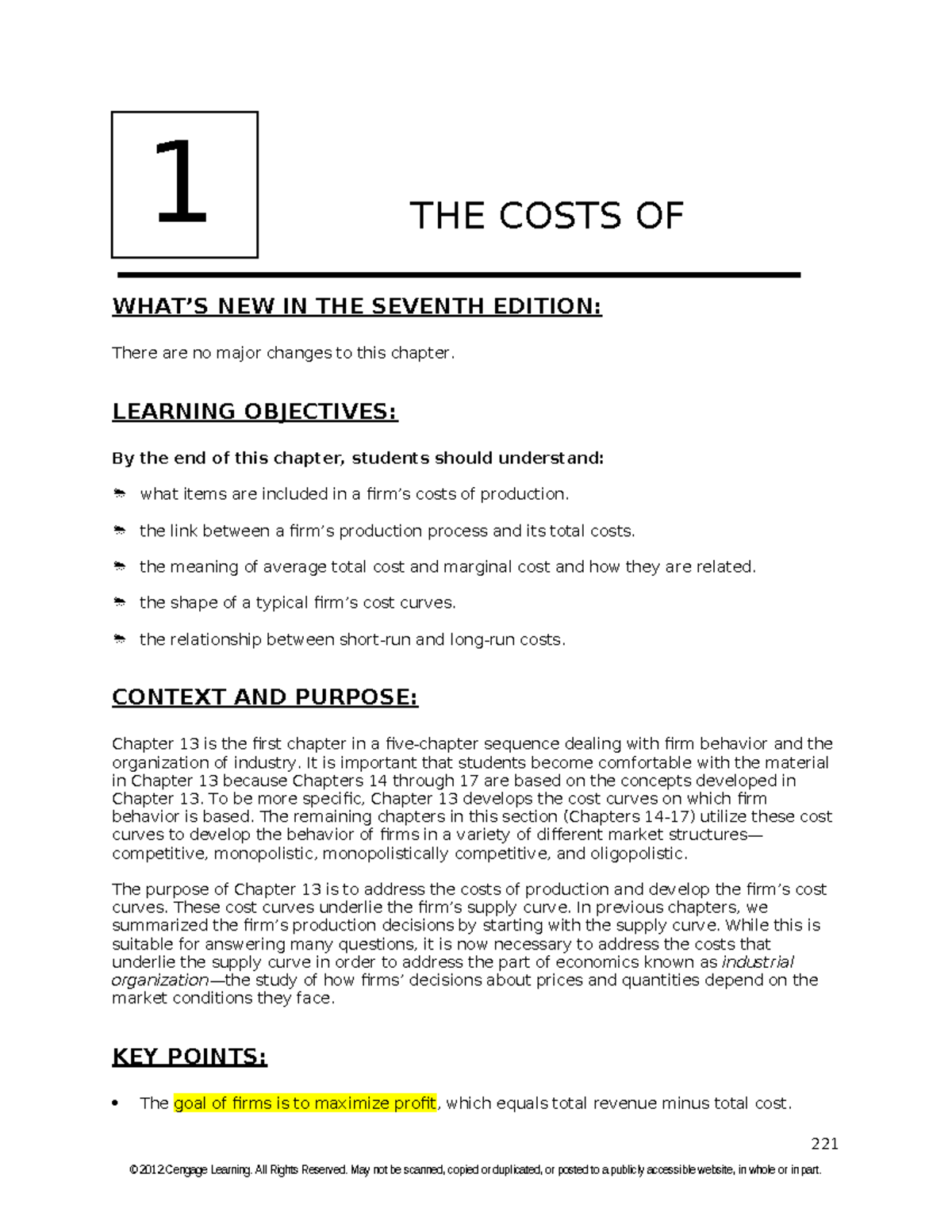 Chapter 13: The Costs of Production - Key Concepts and Analysis - Studocu