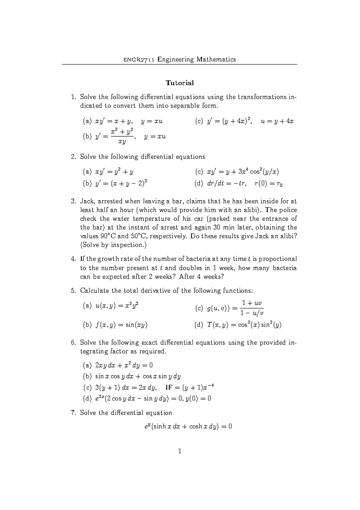 Tutorial 3 2020 - engr Engineering Mathematics Tutorial Solve the ...