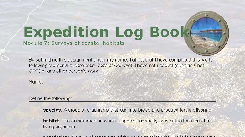 Log Book 7: Coastal Habitat Surveys and Ecosystem Analysis - Studocu