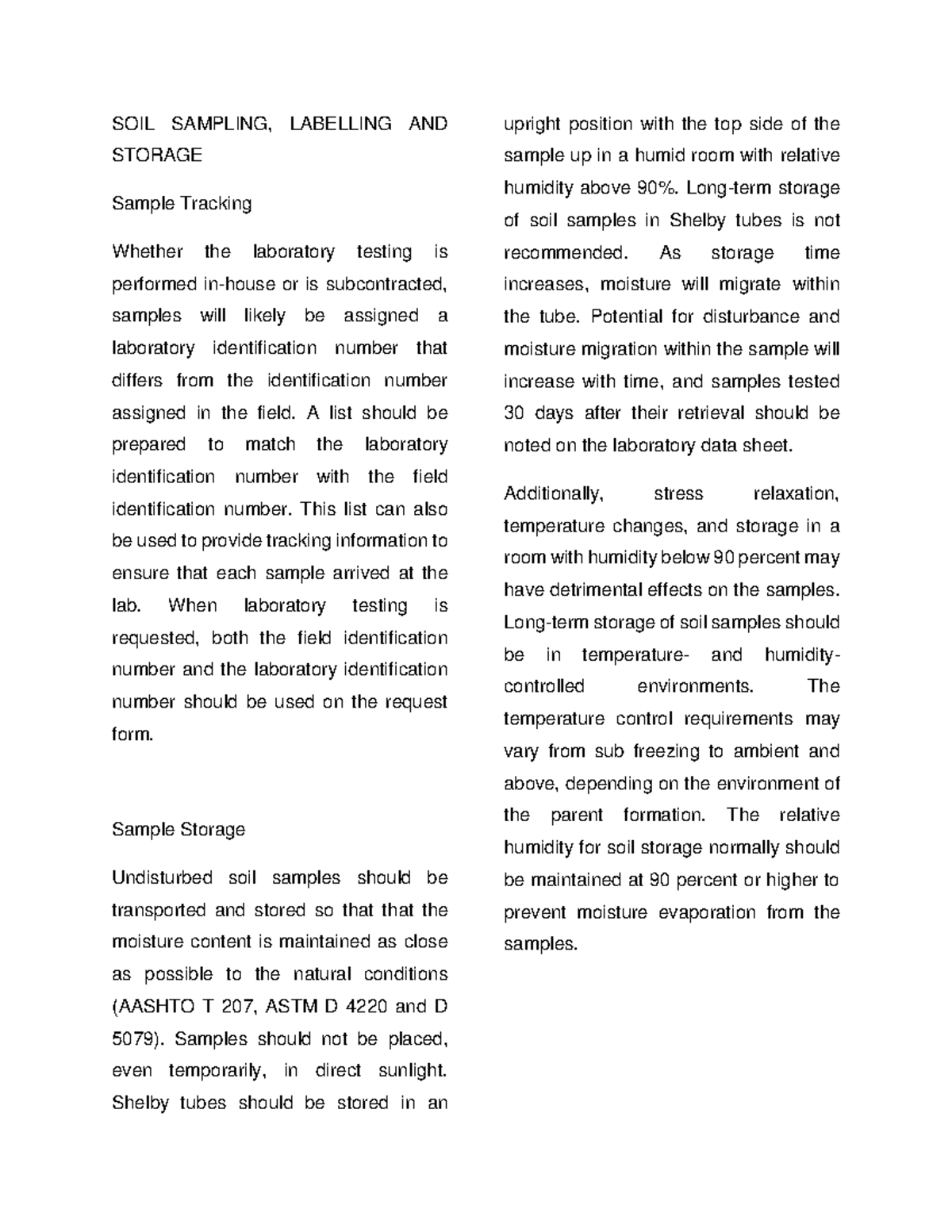 SOIL Sampling, Labelling AND Storage - SOIL SAMPLING, LABELLING AND ...