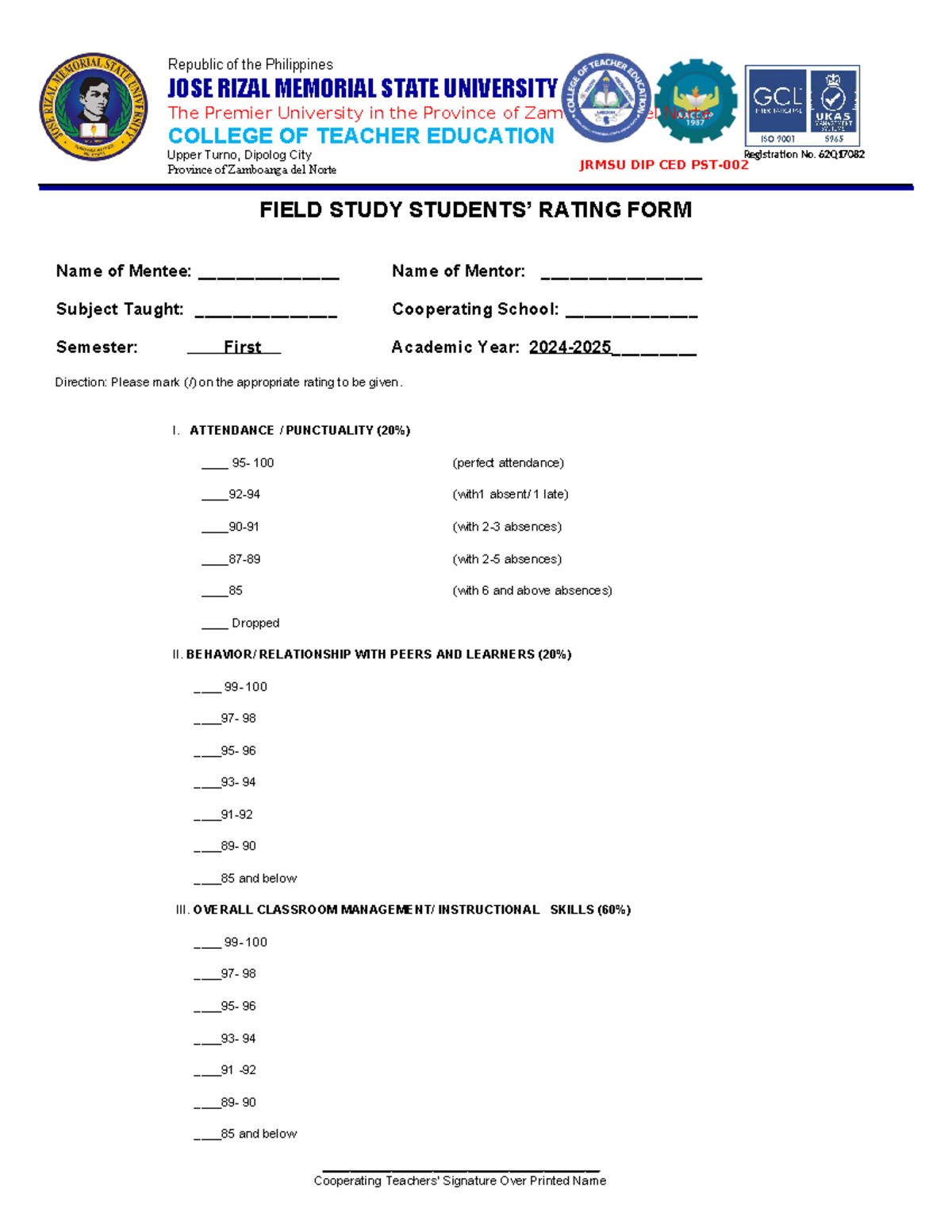 FS-Rating-Form - Hehe - Republic of the Philippines JOSE RIZAL MEMORIAL ...